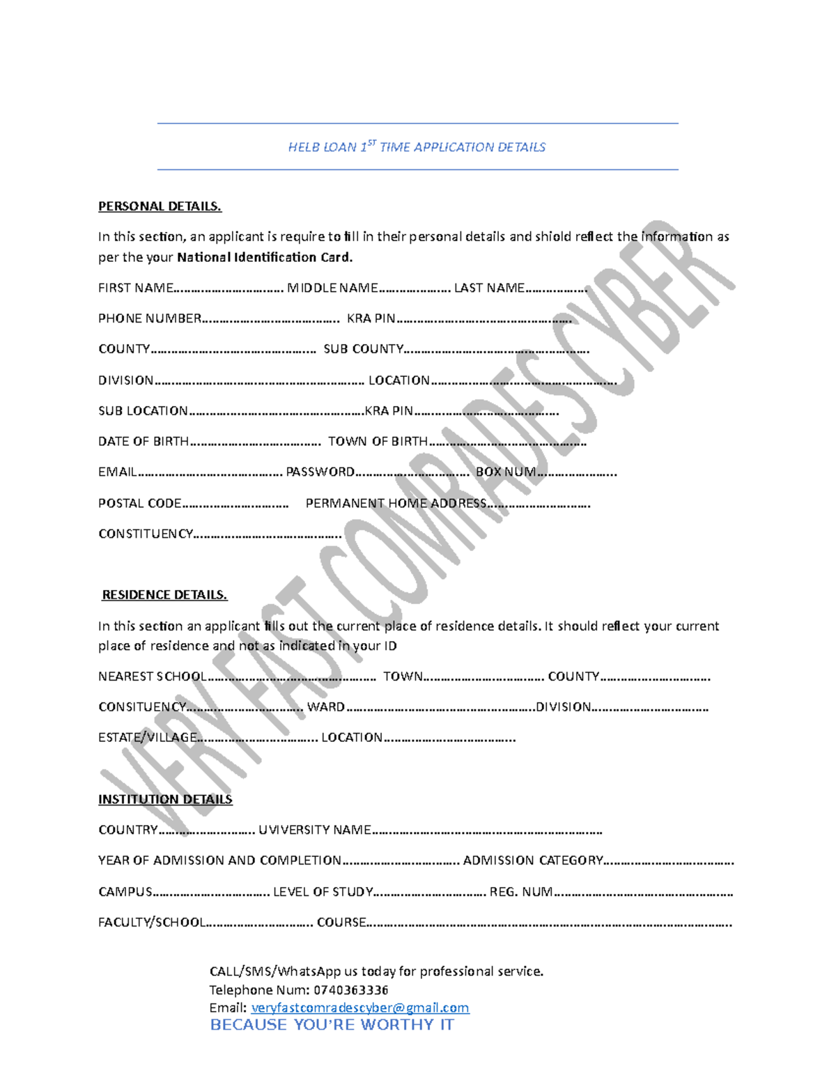 HELB Sample FORM - HELB LOAN 1ST TIME APPLICATION DETAILS PERSONAL ...