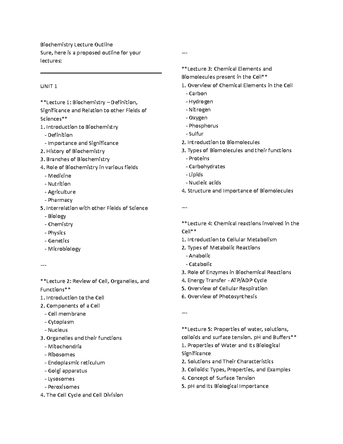 Biochemistry Lecture Outline - pH and Buffers Properties of Water and ...