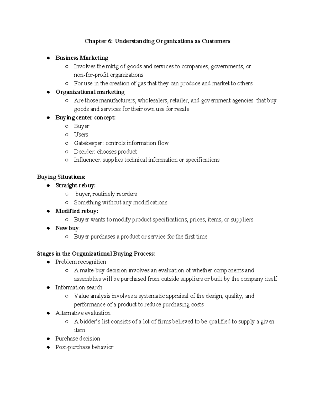 MKTG 181 Chapter 6 Notes - Chapter 6: Understanding Organizations as ...