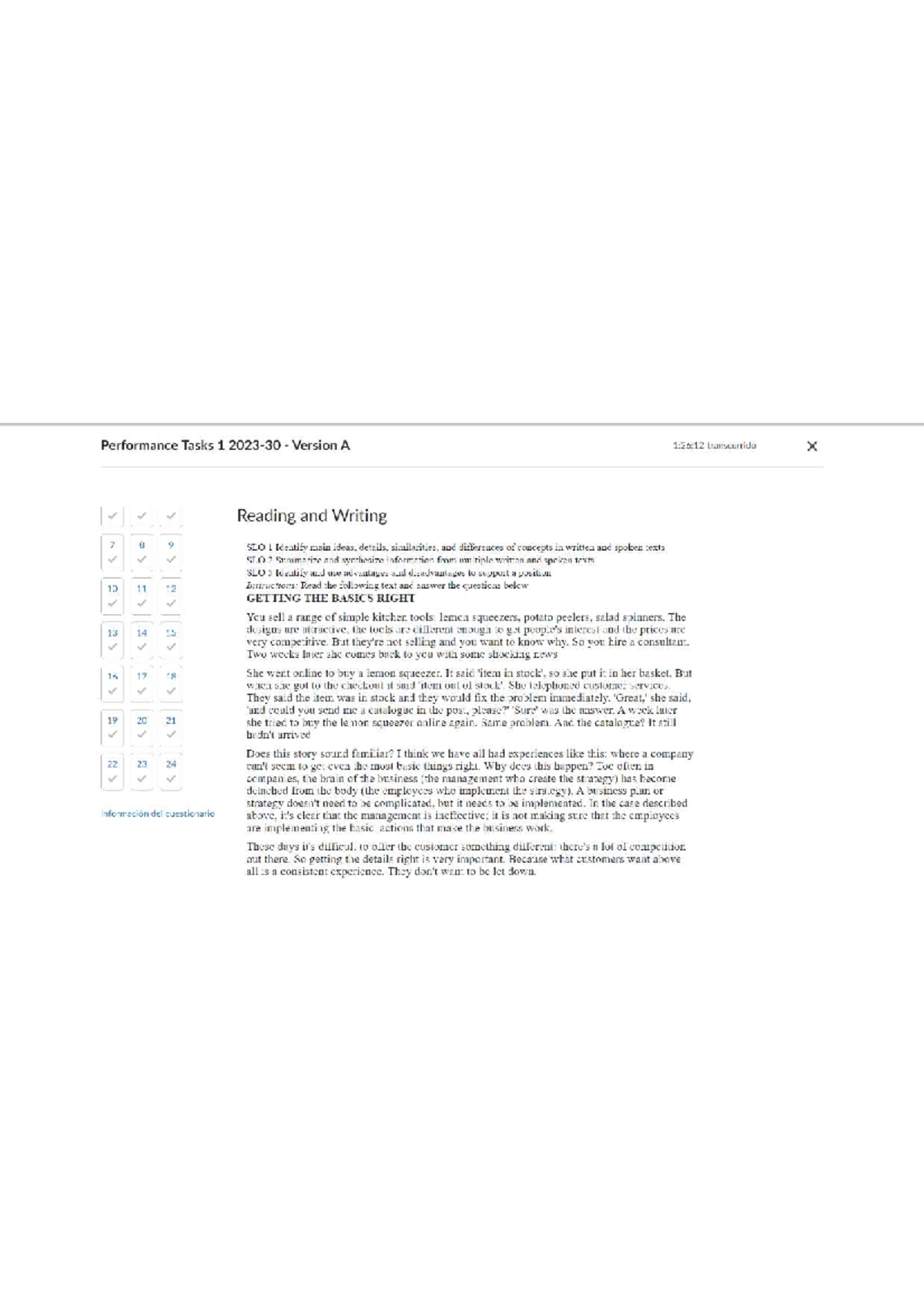 Performance TASK 1 DO - Per - English VI - Studocu