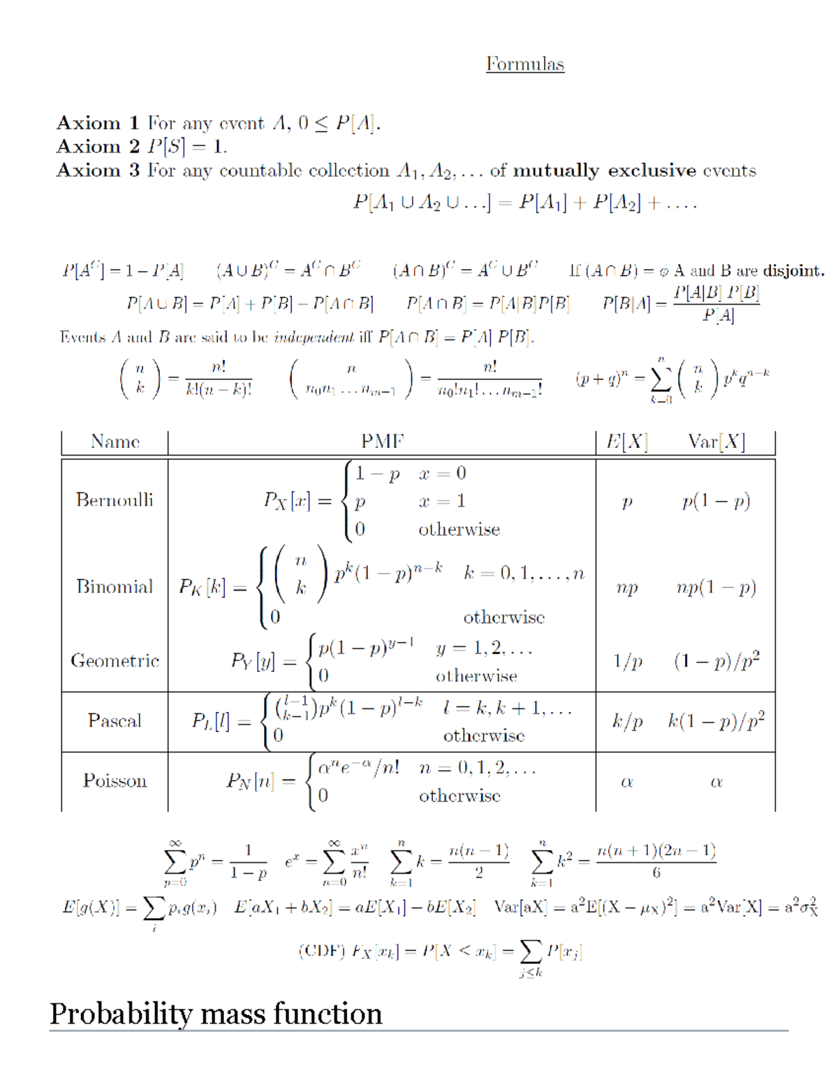 MTH514 Engineering Statistics Formula Sheet - MTH510 - Toronto Met ...