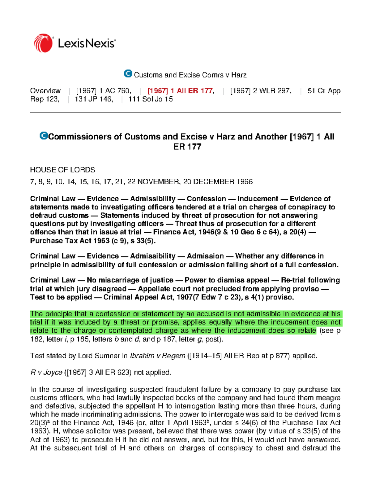 Commissioners of Customs and Excise v Harz and Another [1967] 1 All ER ...