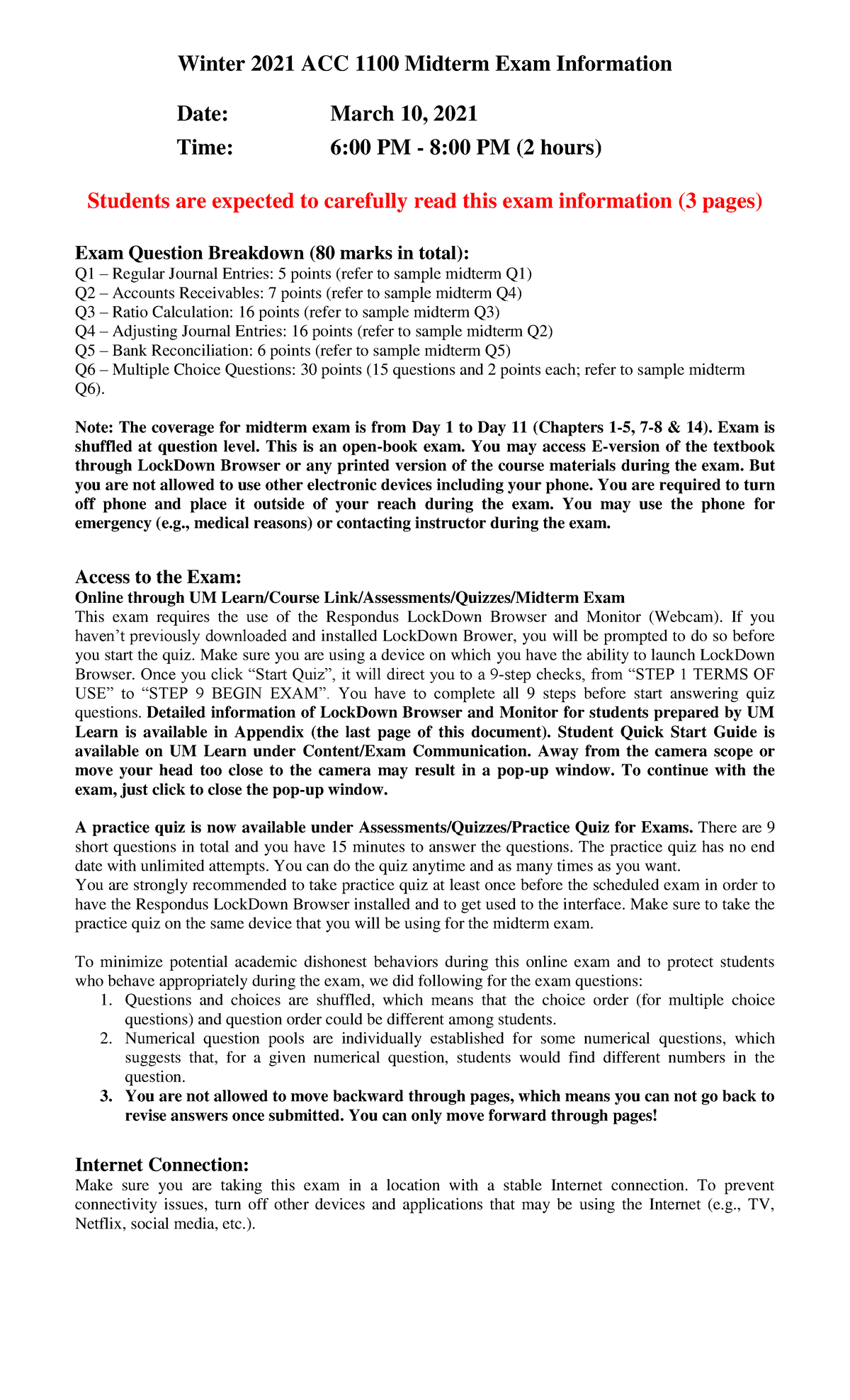 Midterm Exam Information - Winter 2021 ACC 1100 Midterm Exam ...