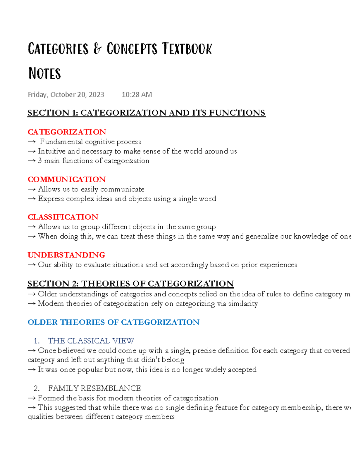 Categories And Concepts Textbook Notes Section 1 Categorization And