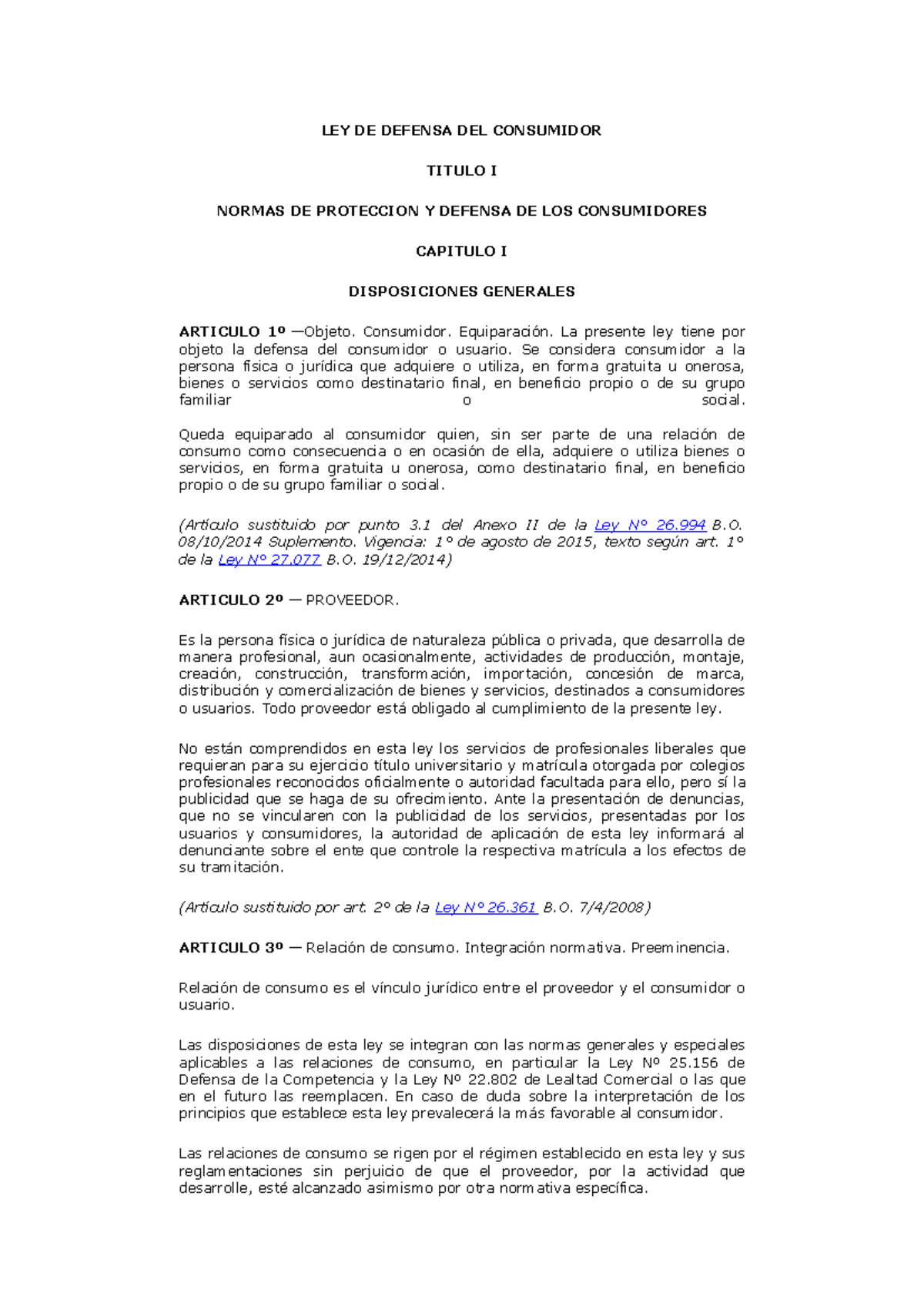 LEY DE Defensa DEL Consumidor - LEY DE DEFENSA DEL CONSUMIDOR TITULO I NORMAS DE PROTECCION Y ...