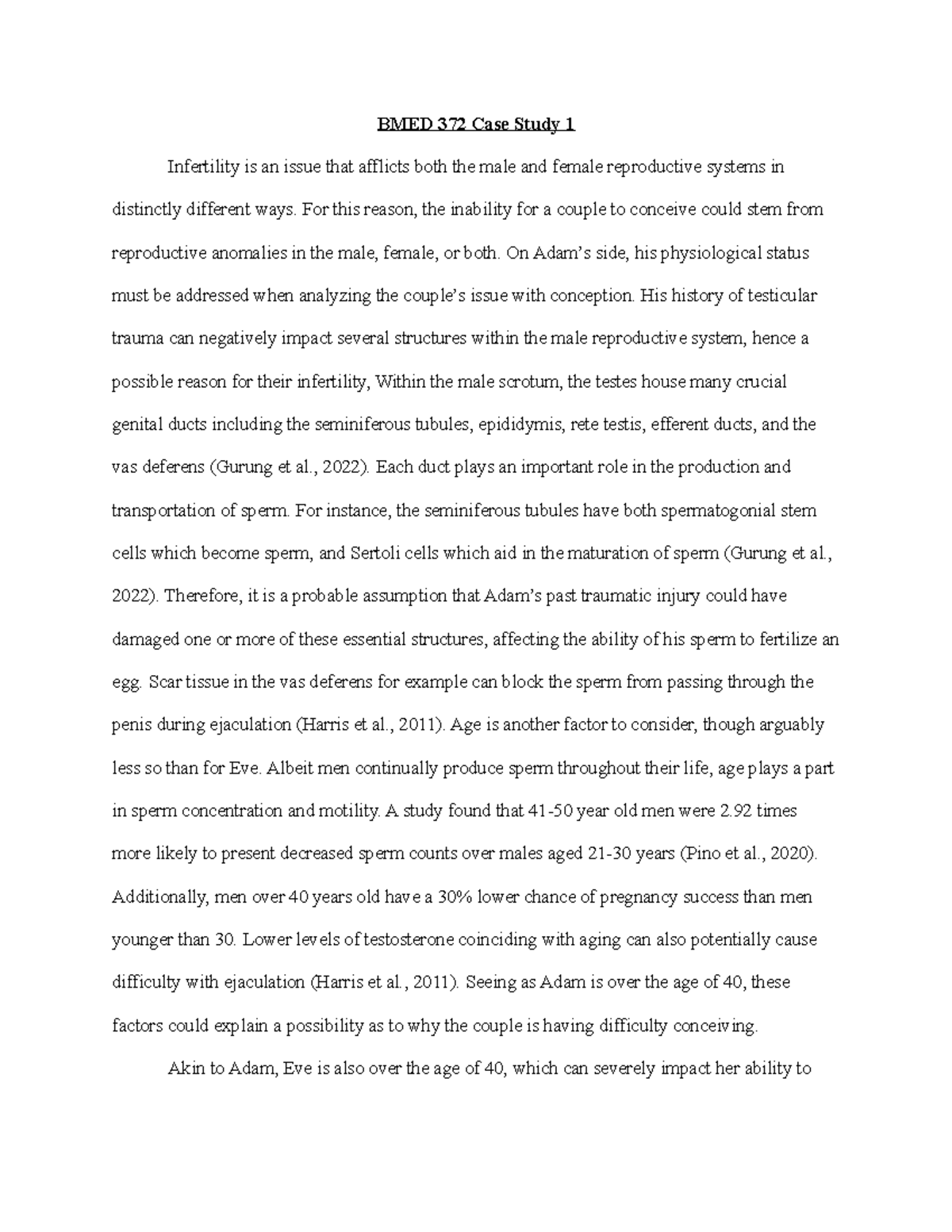 Case Study 1 - For this reason, the inability for a couple to conceive ...