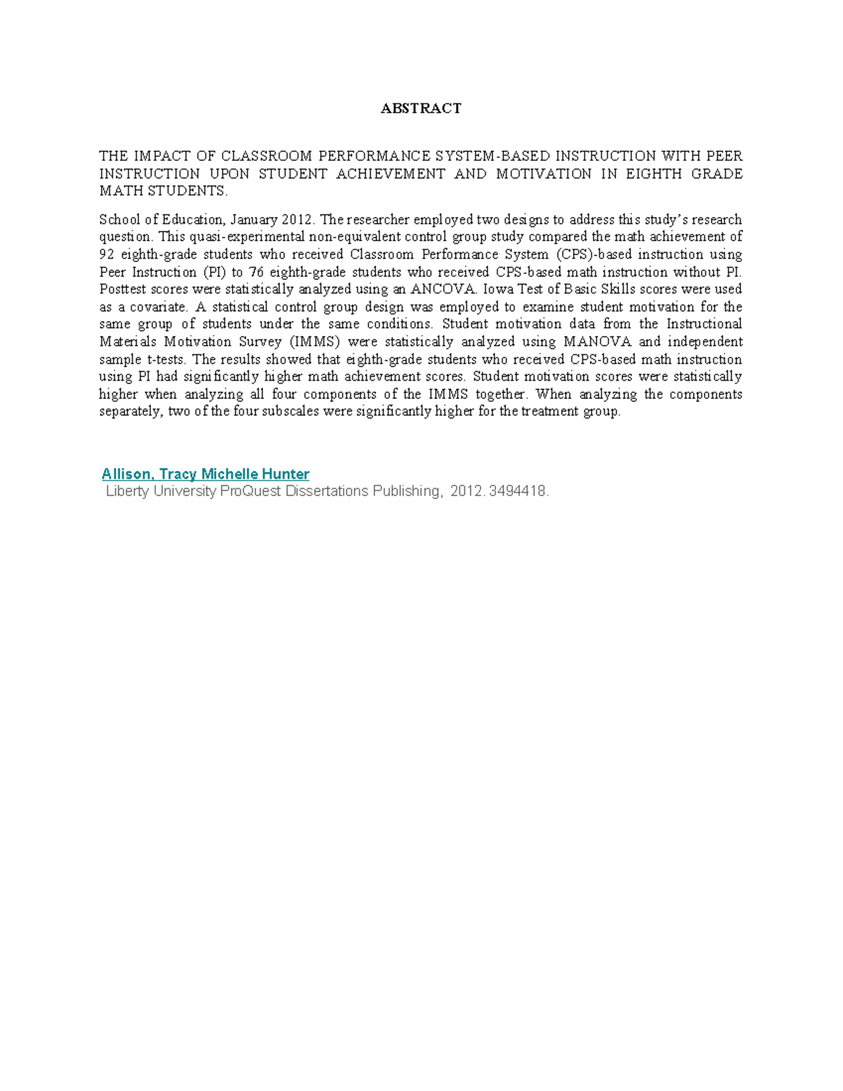 RRL- Katefaith - rrl - ABSTRACT THE IMPACT OF CLASSROOM PERFORMANCE ...