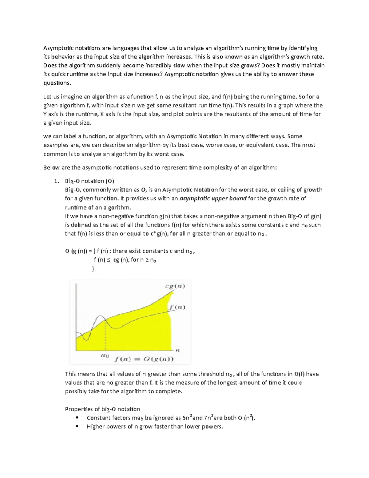 Asymptotic notations - NOTES - Asymptotic notations are languages that ...