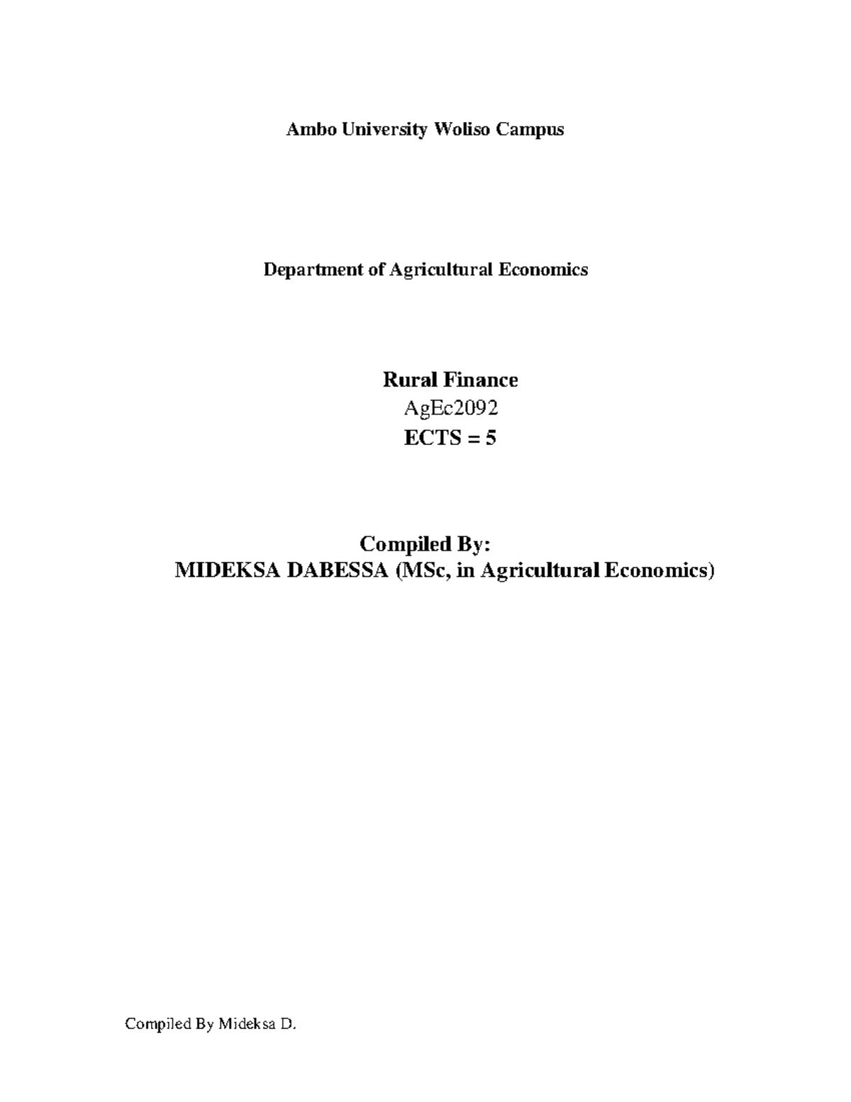 Rural Finance Handout - Detali - Ambo University Woliso Campus ...