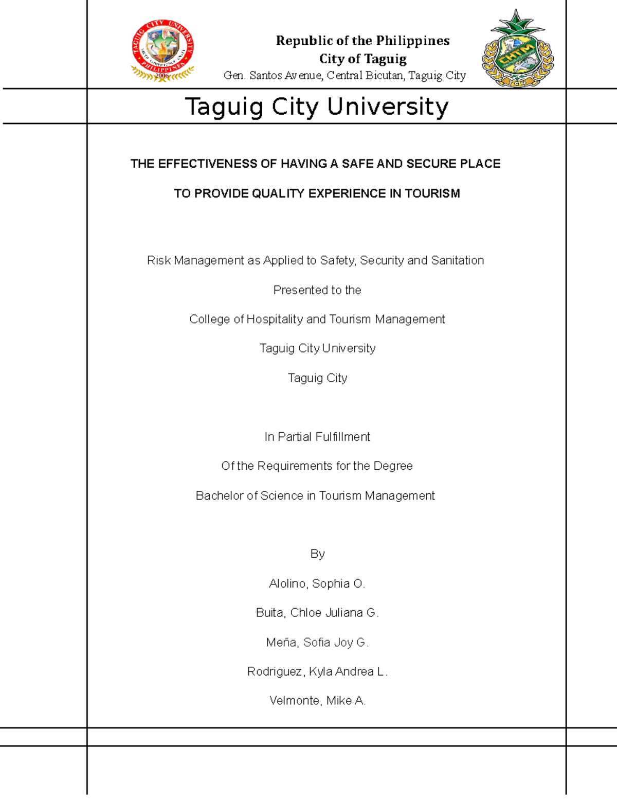 RISK- Management- Template - City of Taguig Gen. Santos Avenue, Central ...