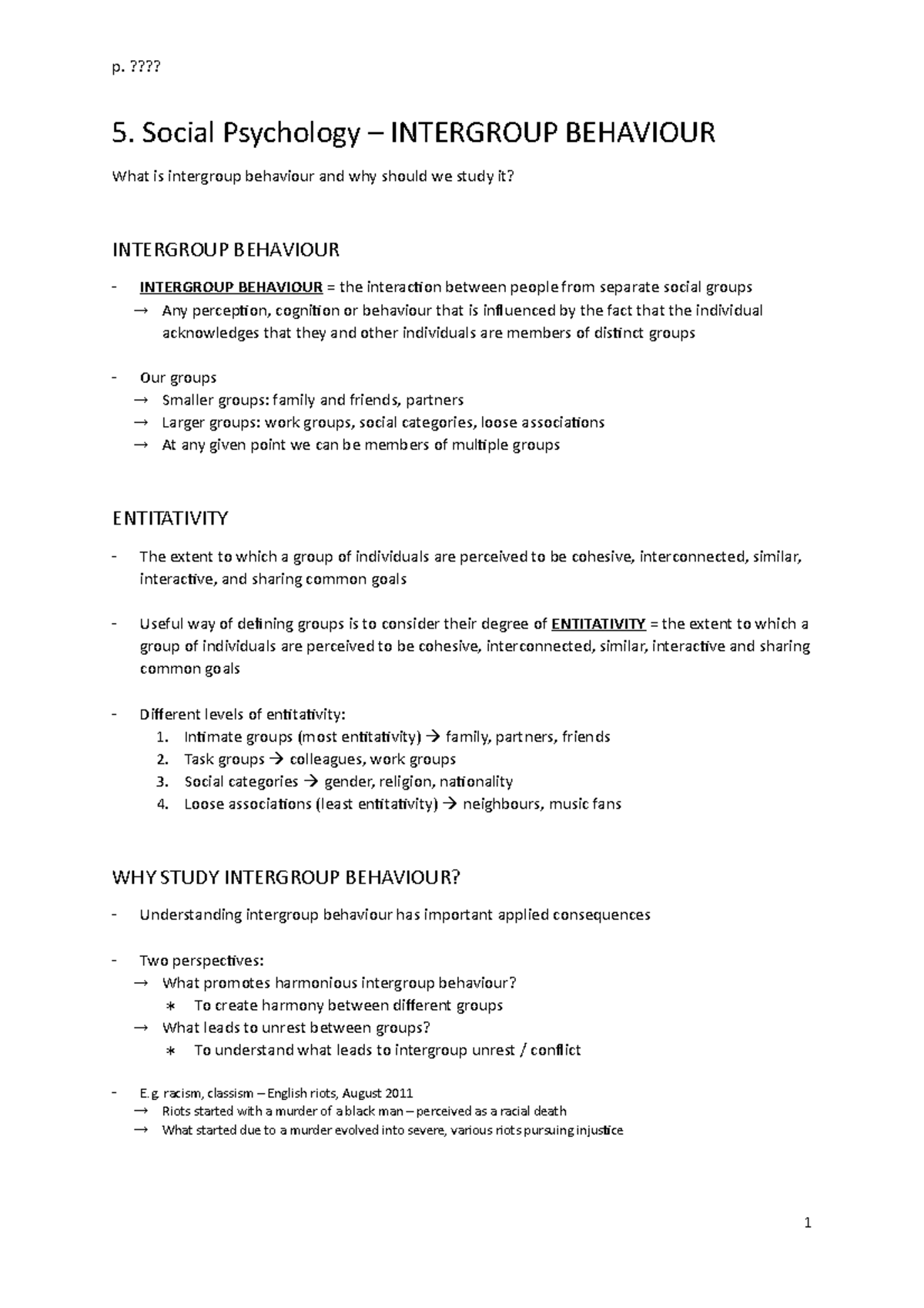 5. Social Psychology - Intergroup Behaviour (N) - PSYU912 - Stirling ...