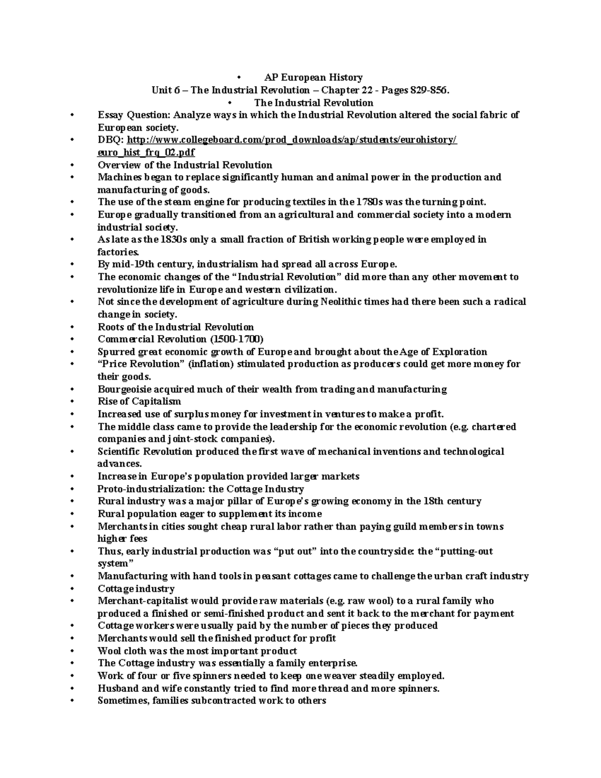 APEH Notes Unit 6 Industrial Revolution - AP European History Unit 6 ...