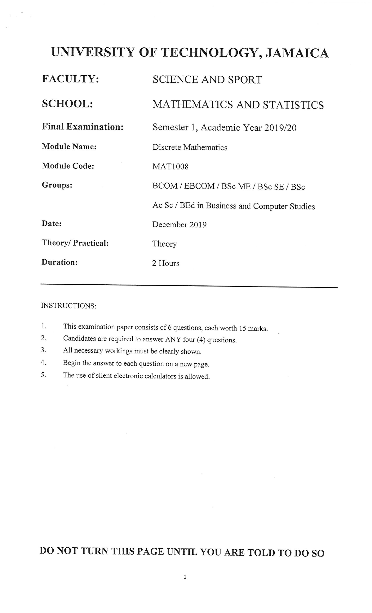 Discrete Mathematics Dec 2019 - Discrete Math - Studocu