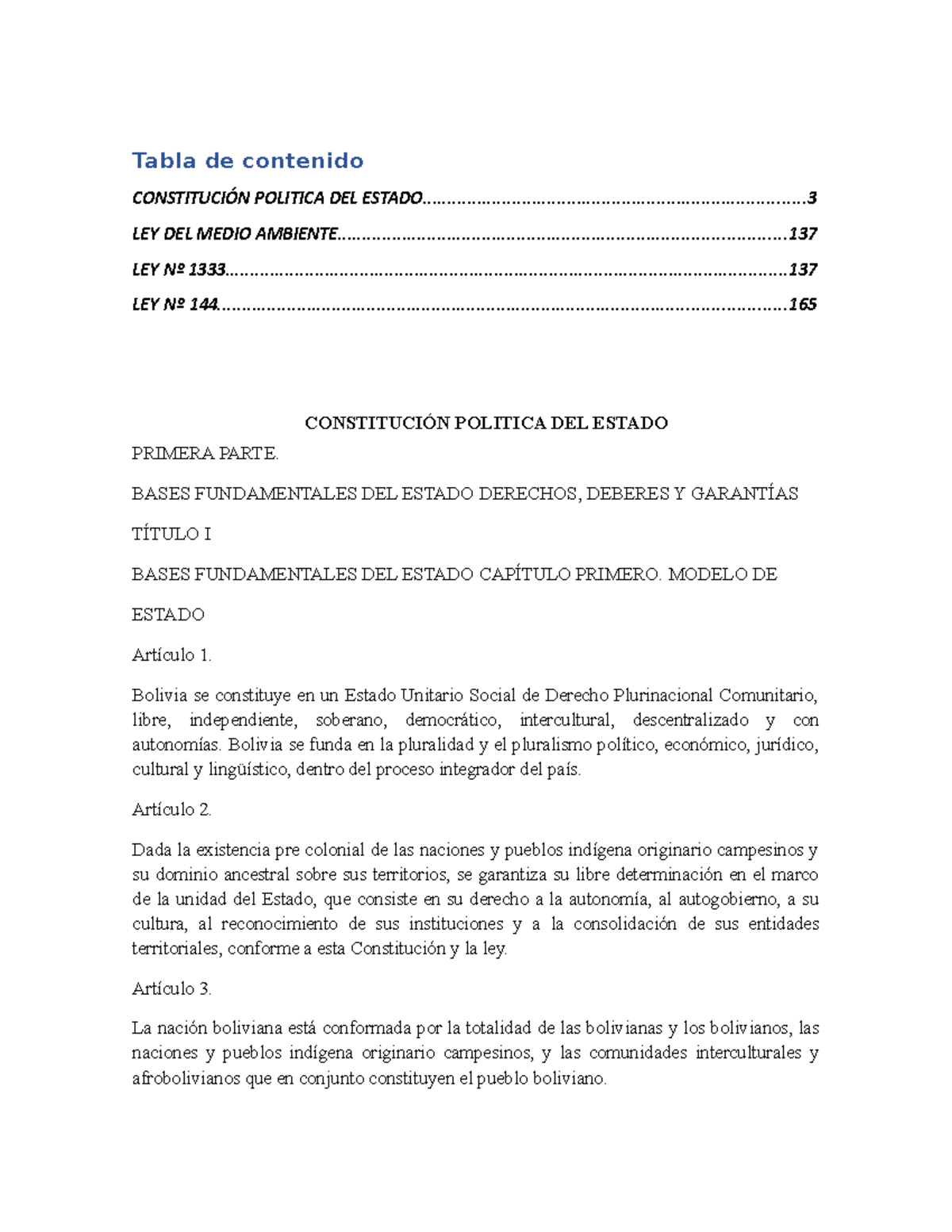 Compendio Agropecuario - Tabla de contenido CONSTITUCIÓN POLITICA DEL ...