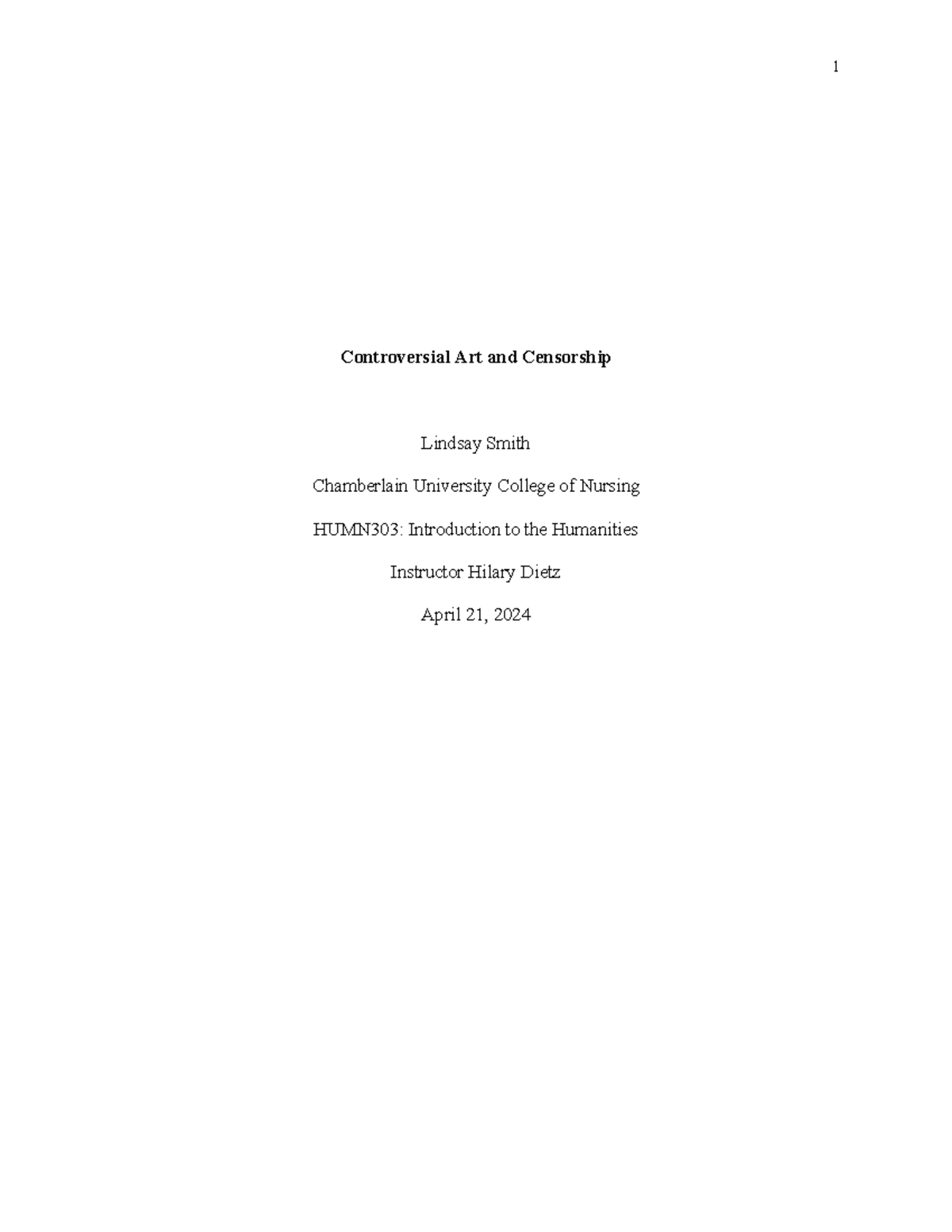 HUM wk 7 paper - Controversial Art and Censorship Lindsay Smith ...