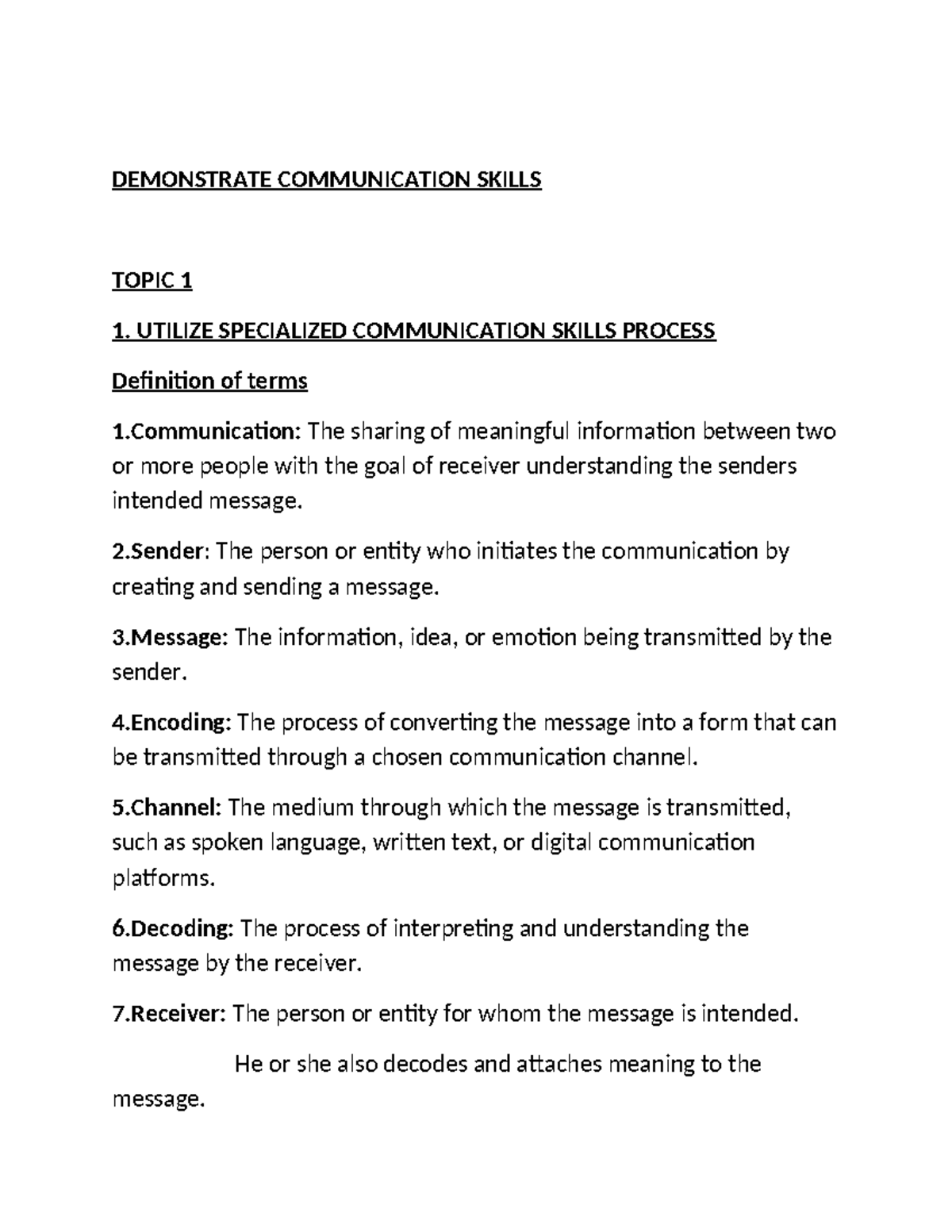 COMM Skills Notes - Viking - DEMONSTRATE COMMUNICATION SKILLS TOPIC 1 1 ...