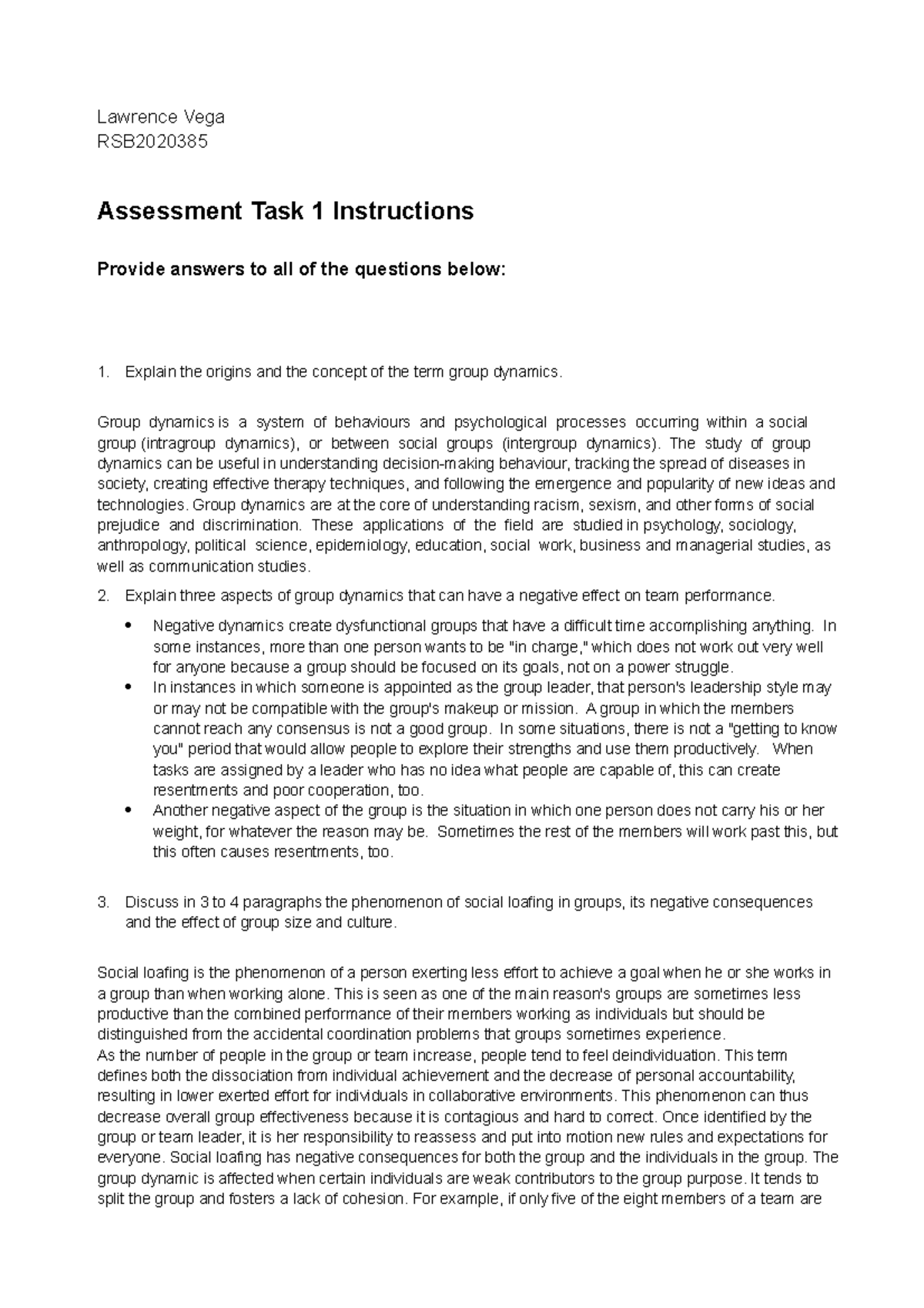 Bsbwor 502 Learner Assessment Tasks - Lawrence Vega RSB Assessment Task 1 Instructions Provide ...