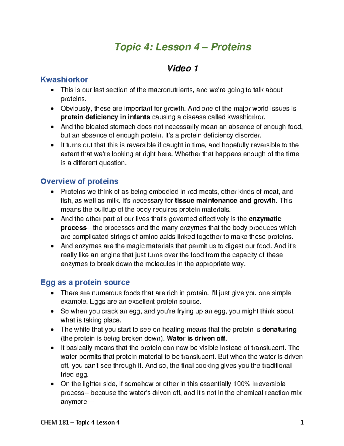 Topic 4 Lesson 4 - .de - Topic 4: Lesson 4 – Proteins Video 1 ...