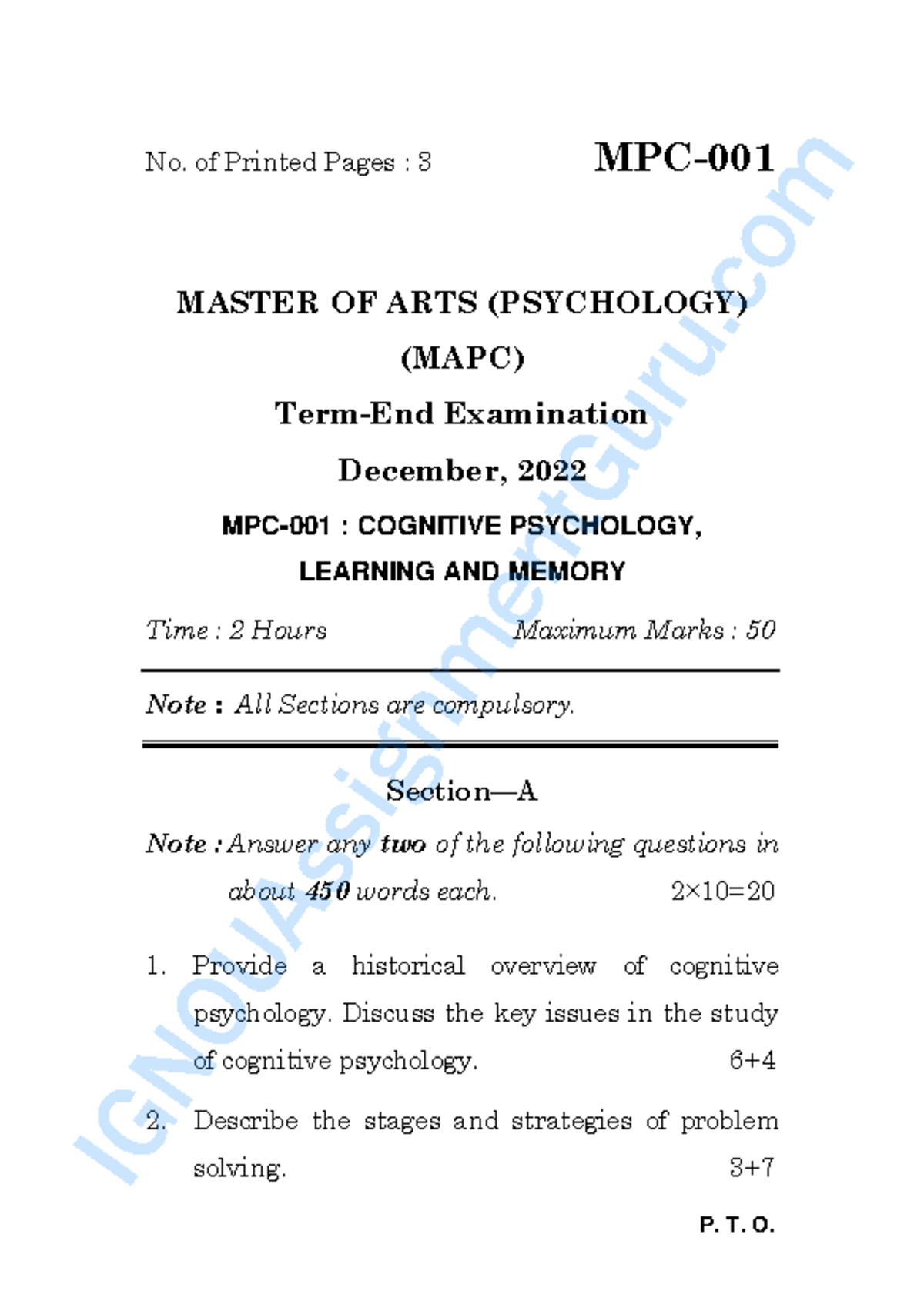 26. Dec 2022 MPC-001 Ignouassignment Guru - P. T. O. No. of Printed Pages : 3 MPC- MASTER OF ...