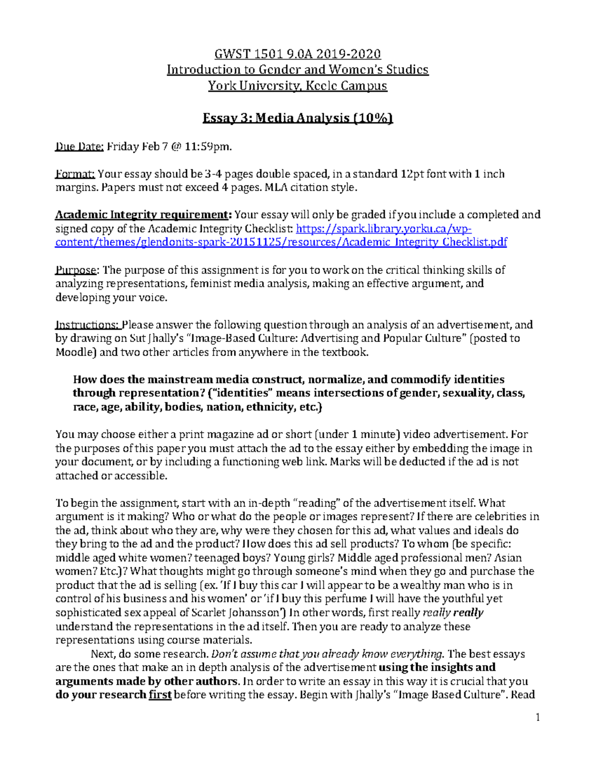 GWST1501 Essay 3 Media Analysis - 1 GWST 1501 9 2019- Introduction to ...