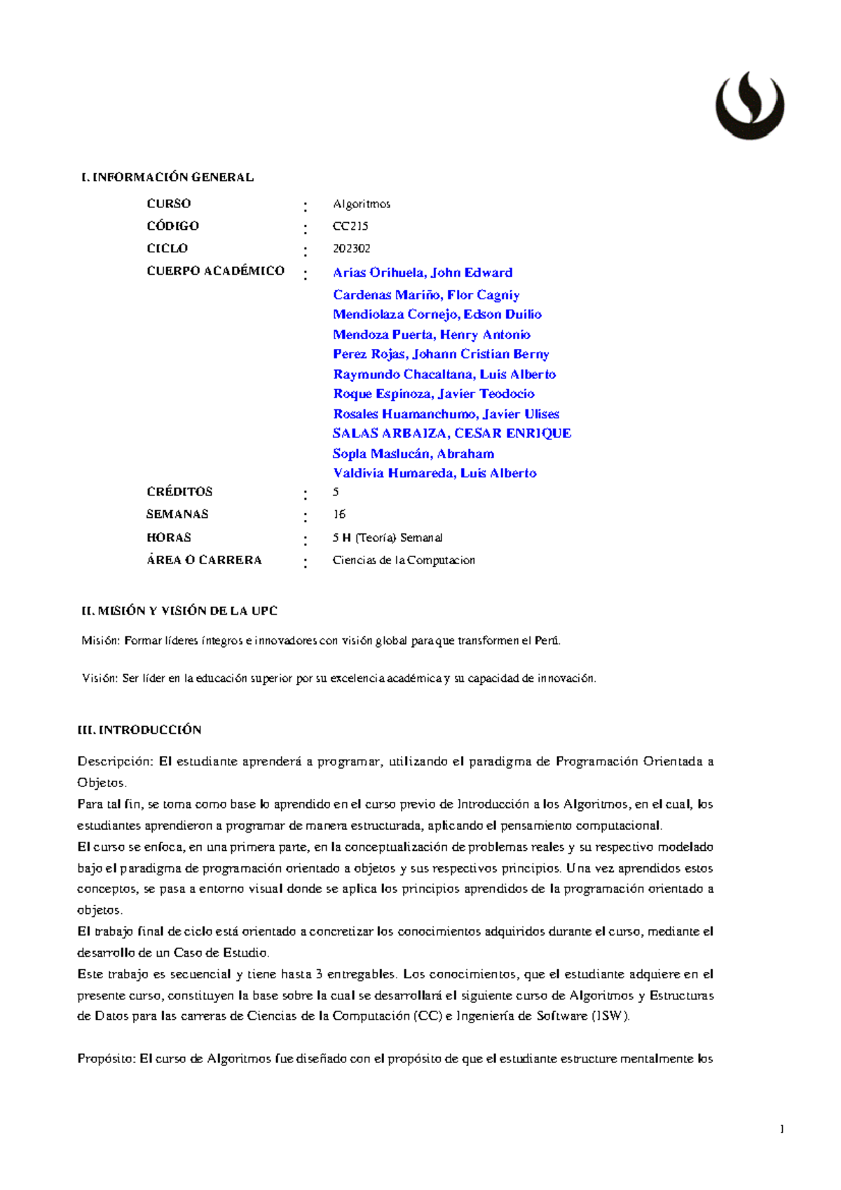 CC215 Algoritmos 202302 - III. INTRODUCCIÓN Descripción: El estudiante ...