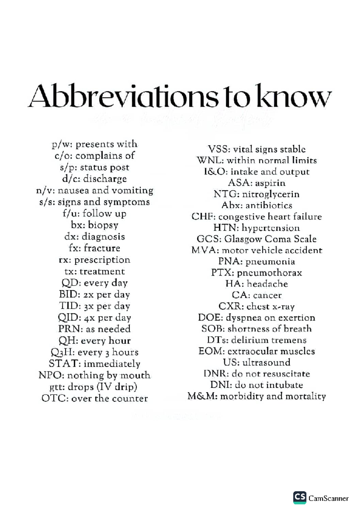 Abbreviations about nursing - Abbreviations to know presents with VSS ...