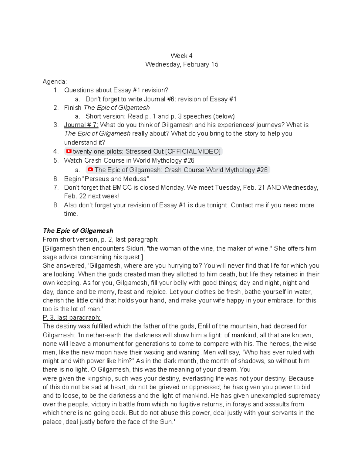 Week 4 1104 - finished coursework for practice english201 - Week 4 Wednesday, February 15 Agenda ...