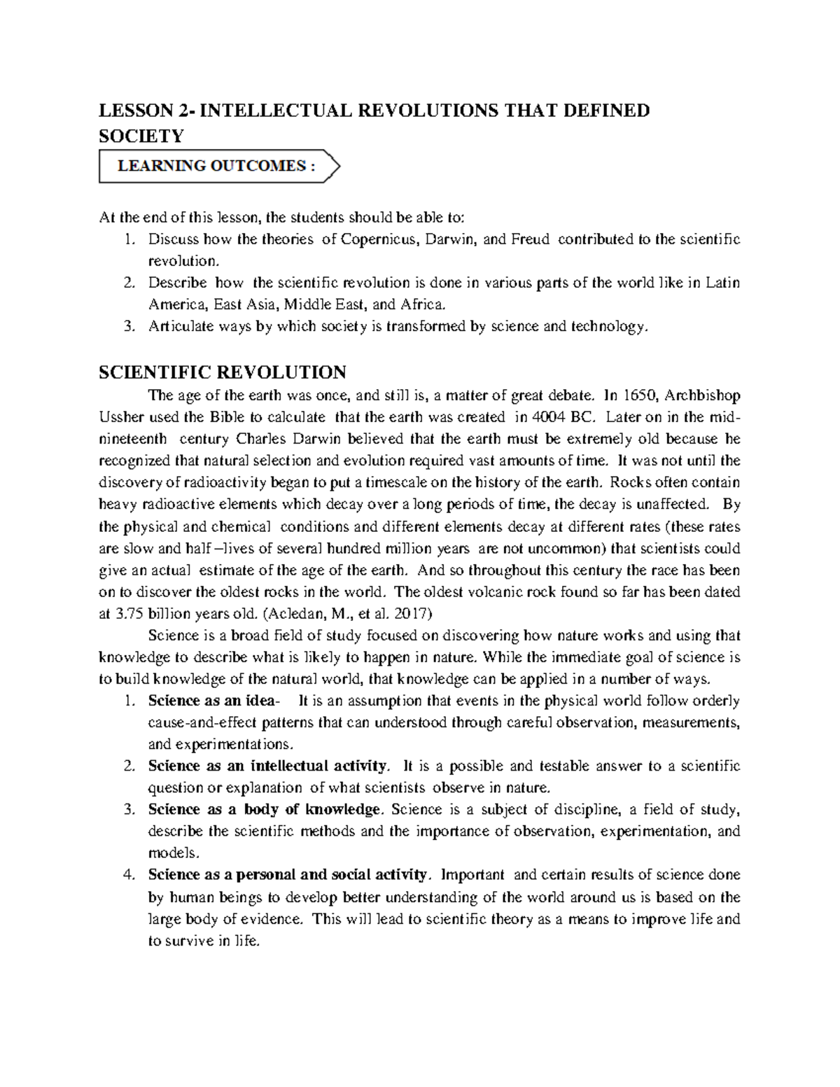 Lesson 2- Intellectual Revolutions that define Society (SCIENTIFIC ...