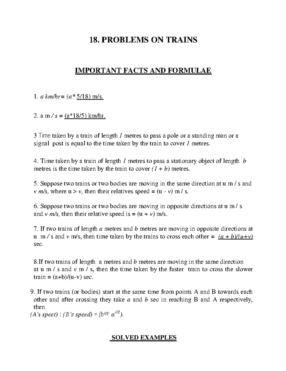 Problem on trains , boats and streams - 18. PROBLEMS ON TRAINS ...