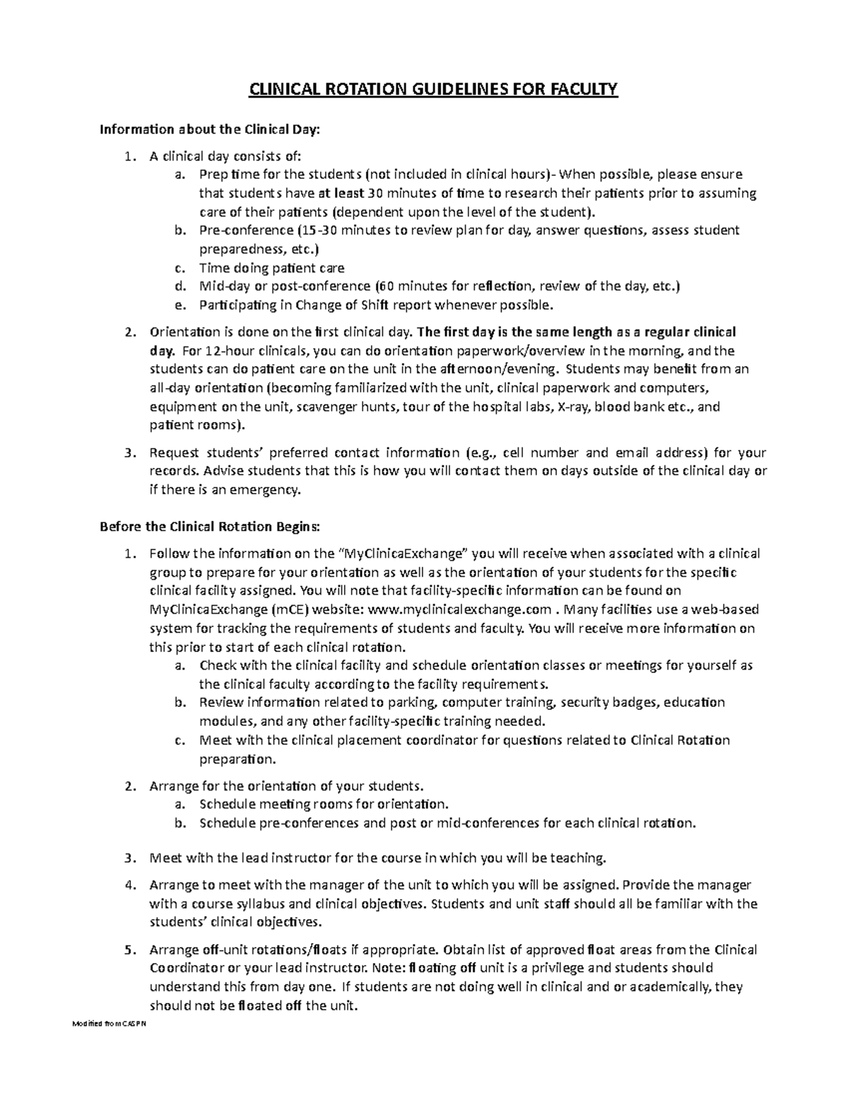 Clinical Rotation Guidelines FOR Faculty - CLINICAL ROTATION GUIDELINES ...