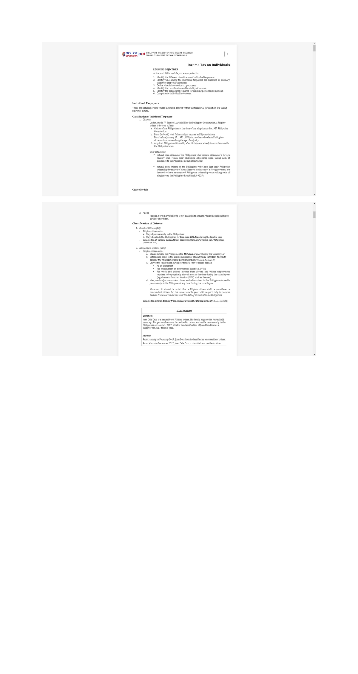 Philippine Tax System and Income Taxation Module 3 - OAL IDE fieri ...
