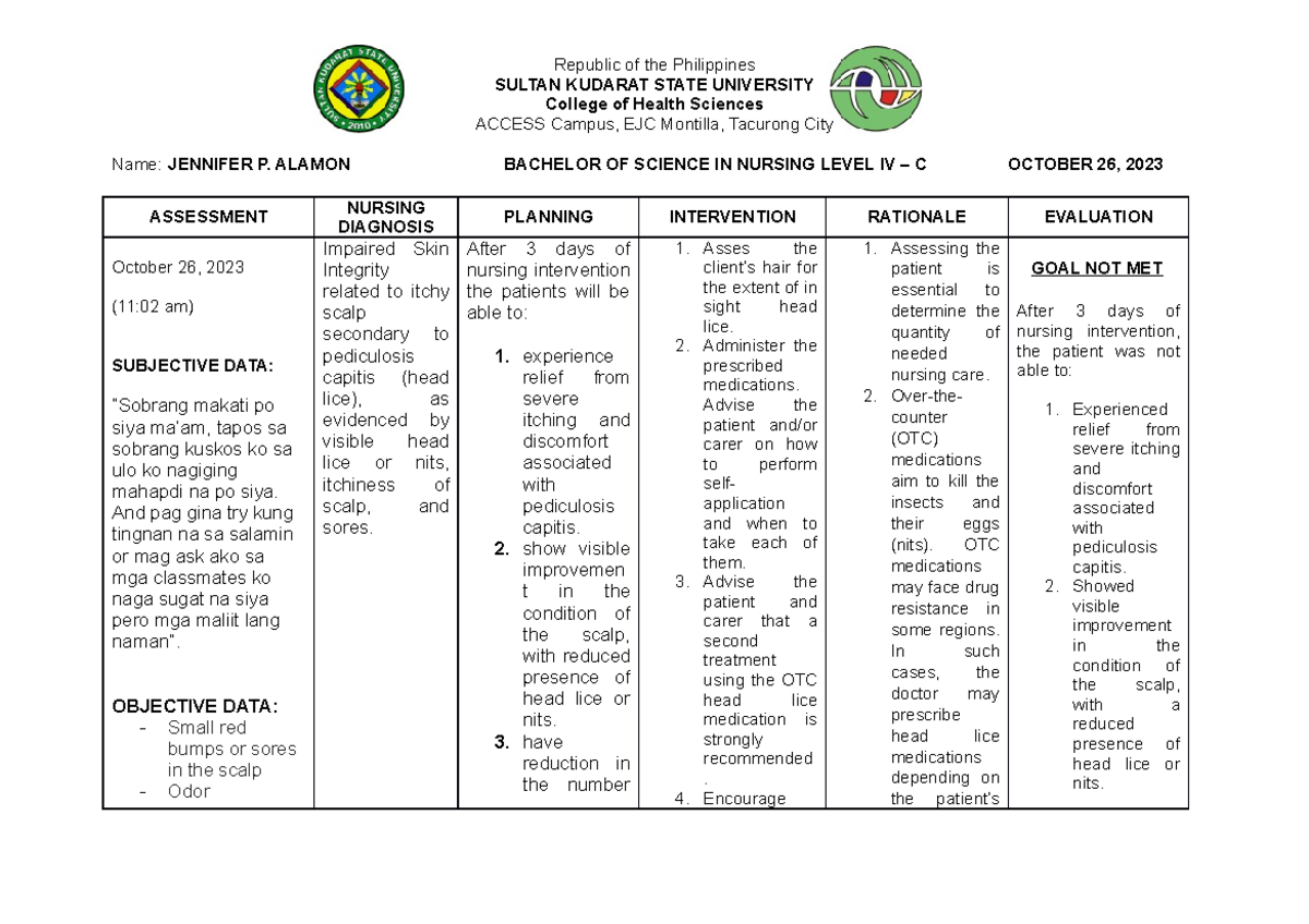 NCP- Format - NCP writting - Republic of the Philippines SULTAN KUDARAT ...