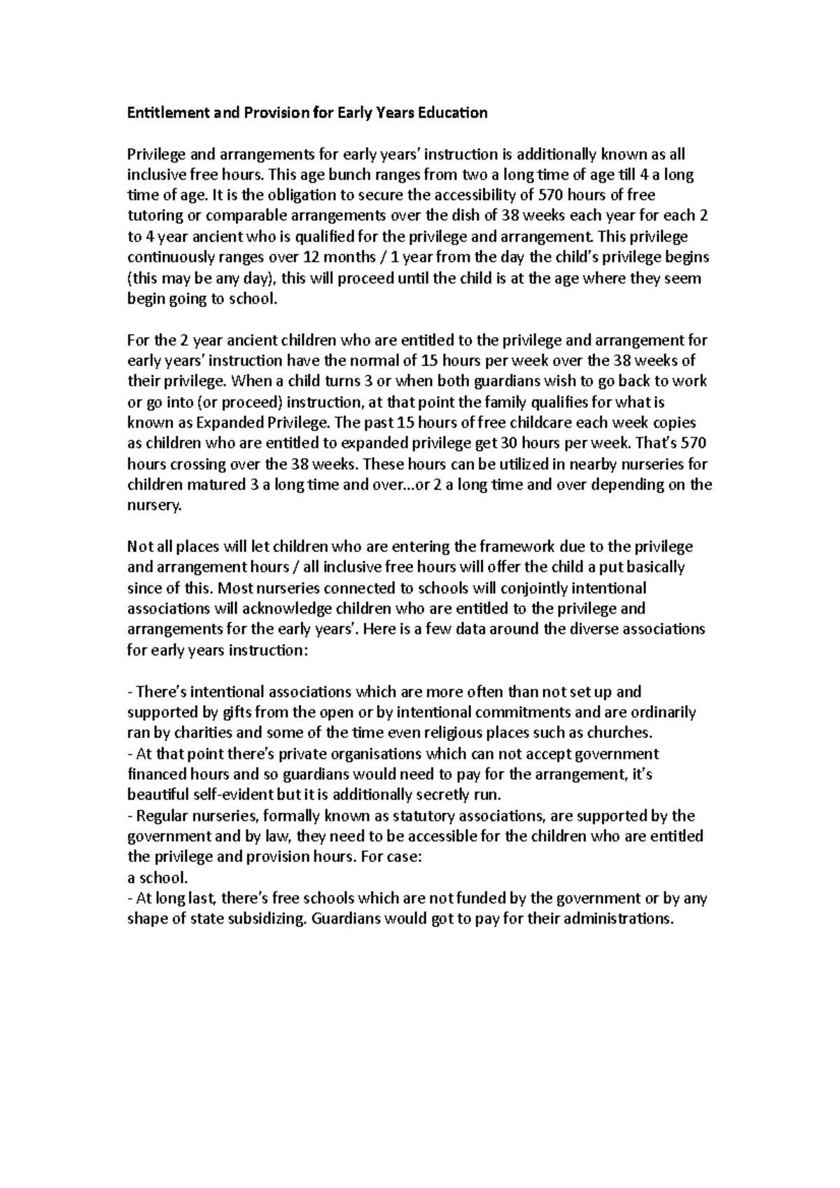 Entitlement and Provision for Early Years Education - This age bunch ...