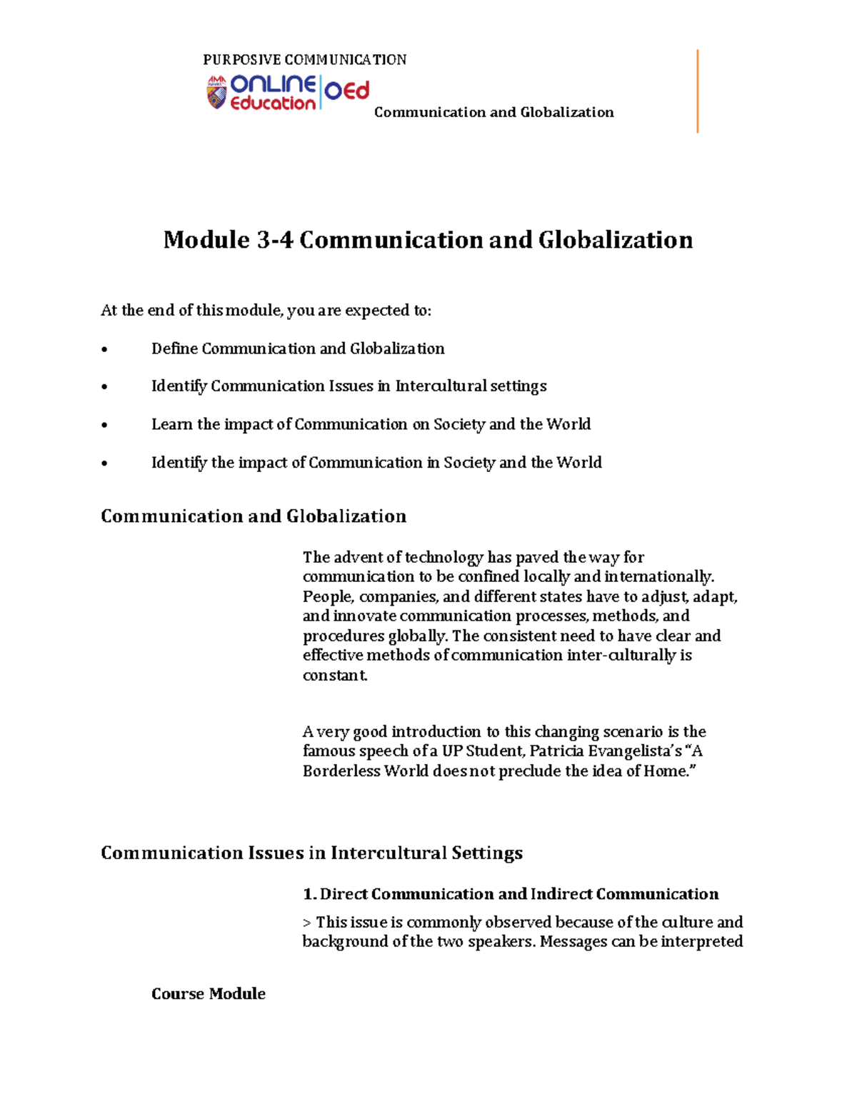 Module 3 to 4 Communication and Globalization - Communication and ...