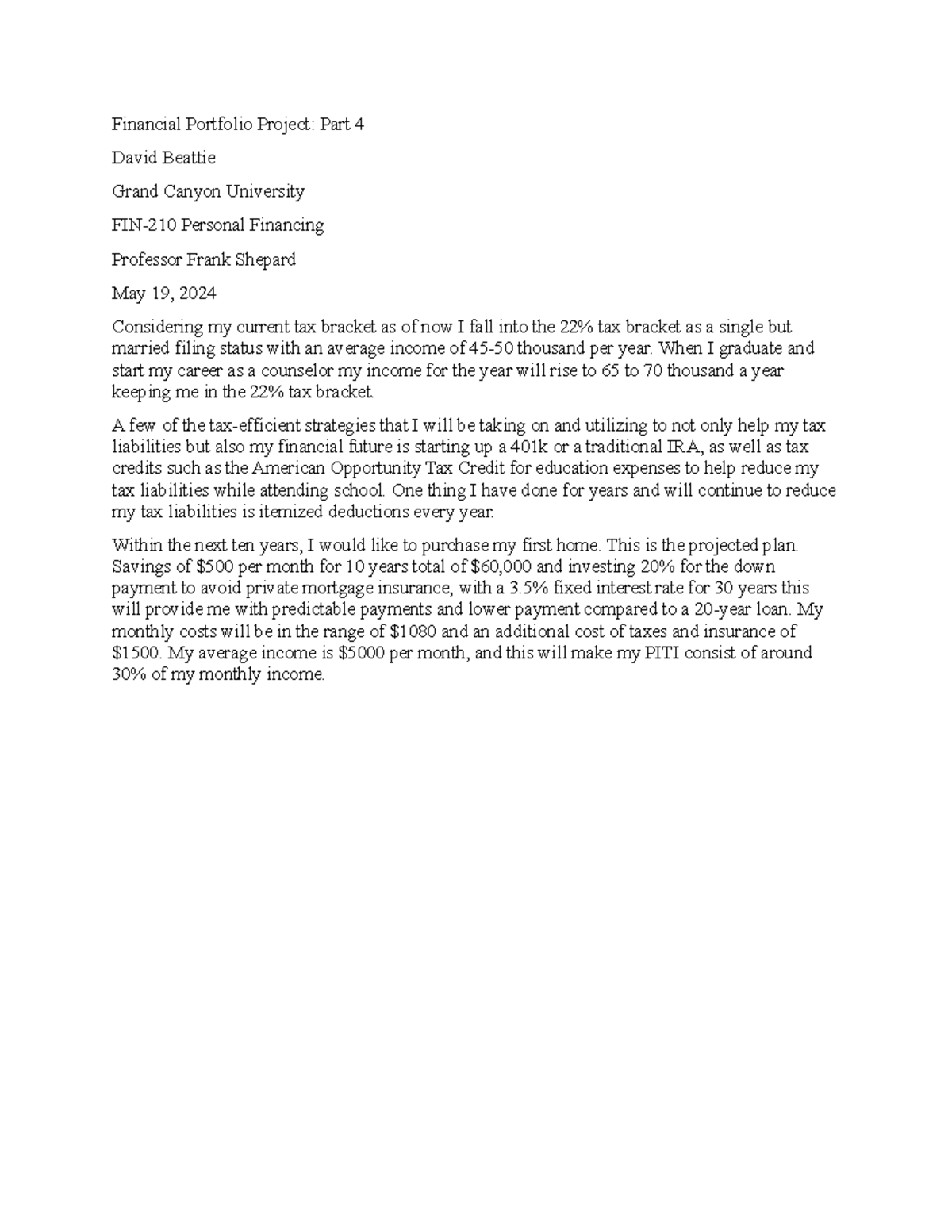 Financial Portfolio Project Part 4 - When I graduate and start my ...