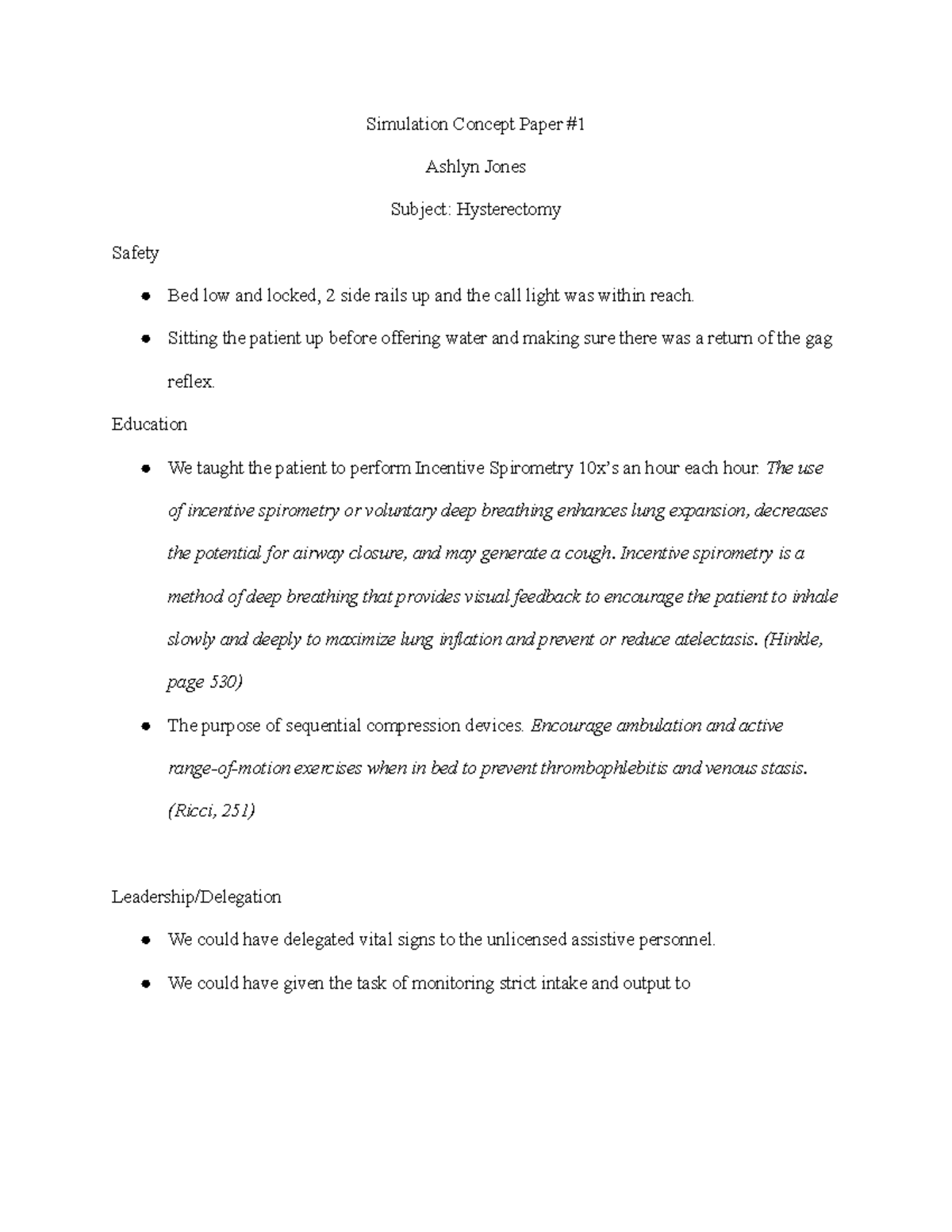 RNSG 1237 Simulation Concept Paper - Simulation Concept Paper # Ashlyn ...