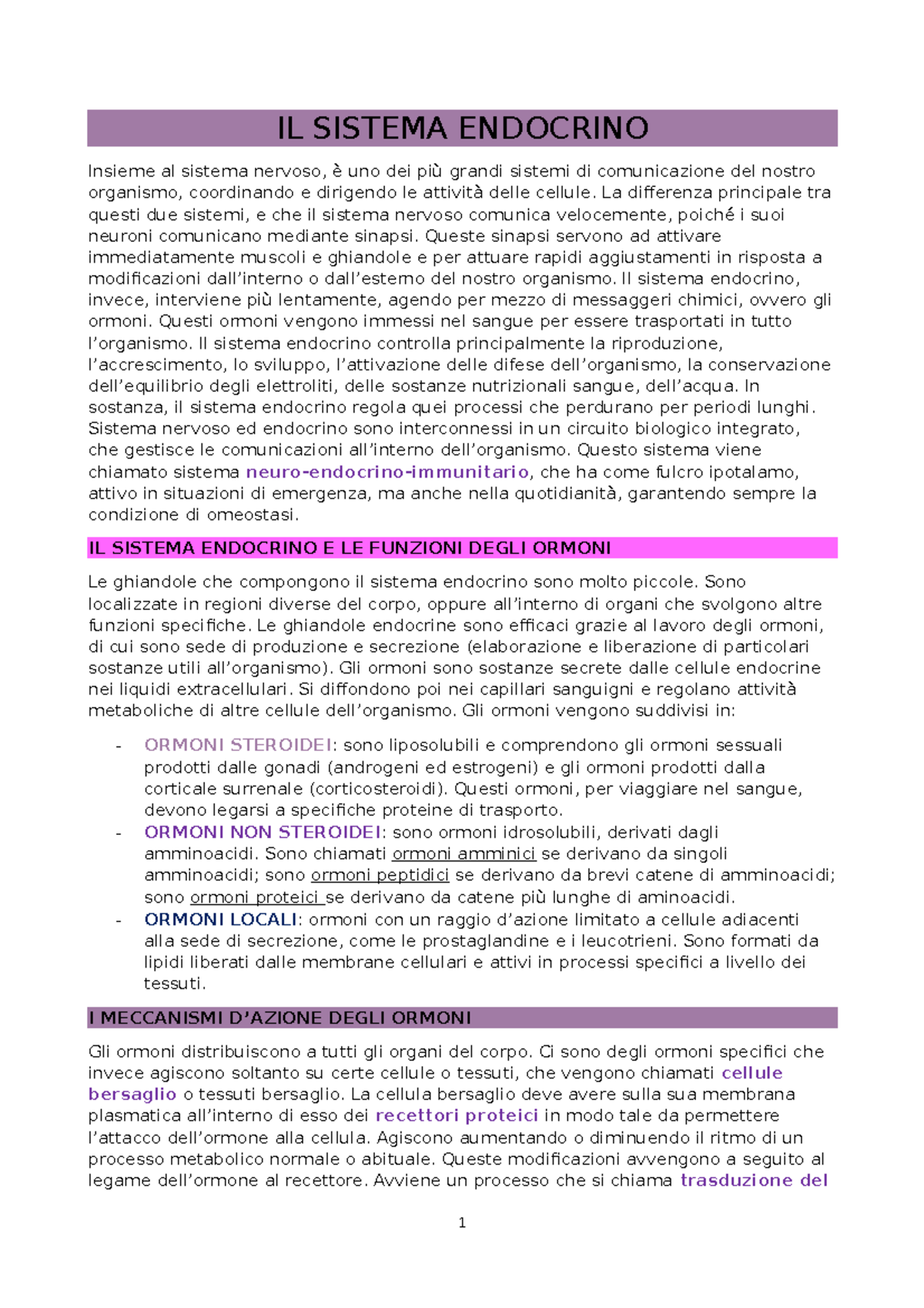 IL Sistema Endocrino - IL SISTEMA ENDOCRINO Insieme al sistema nervoso ...