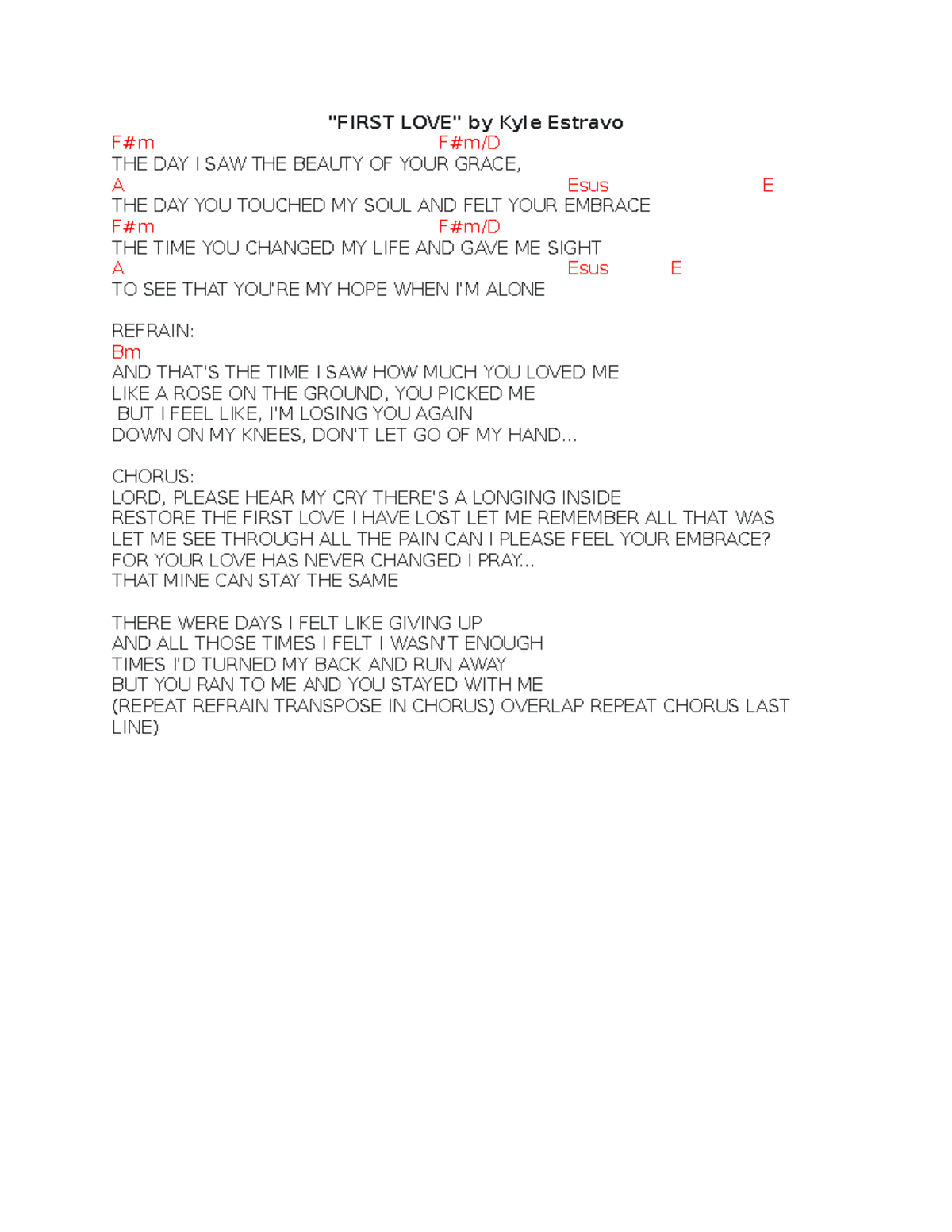 First-LOVE - pls for studies - "FIRST LOVE" by Kyle Estravo F#m F#m/D ...