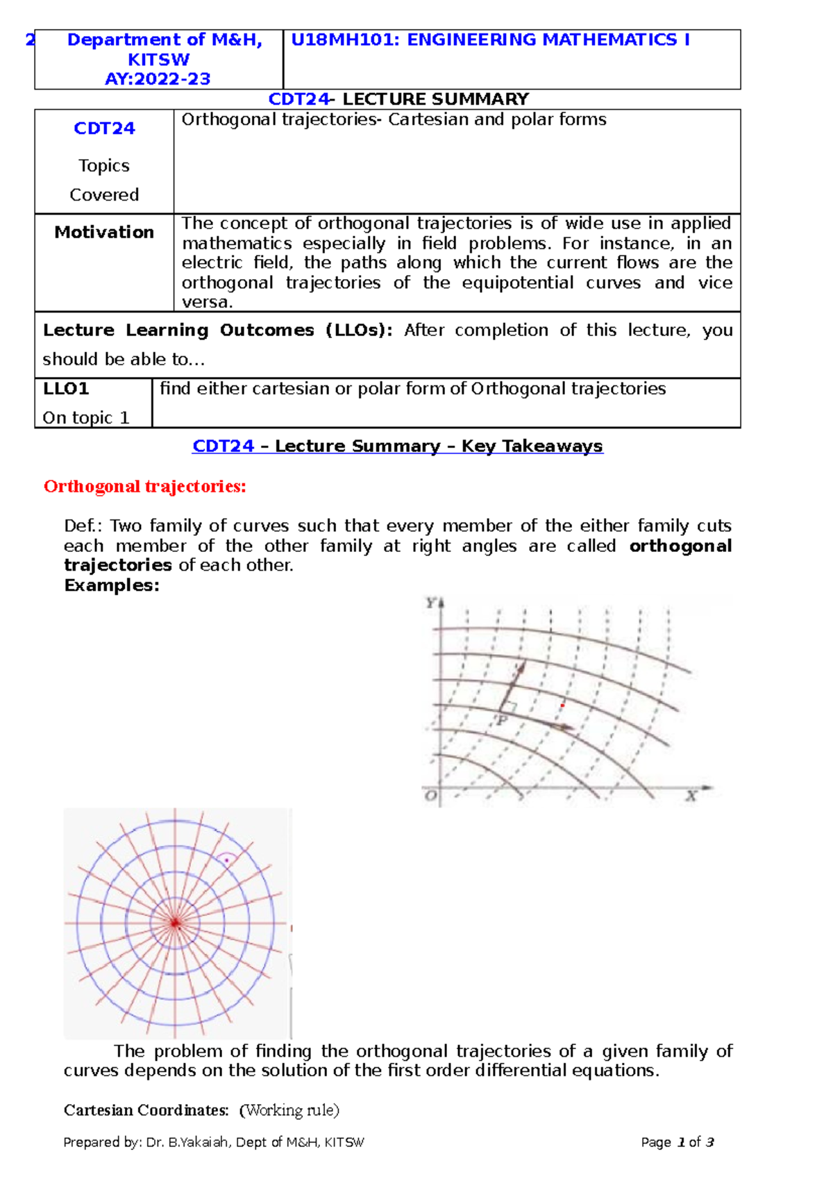 CDT26-Orthogonal Trajectories - 2 Department of M&H, KITSW AY:2022 ...