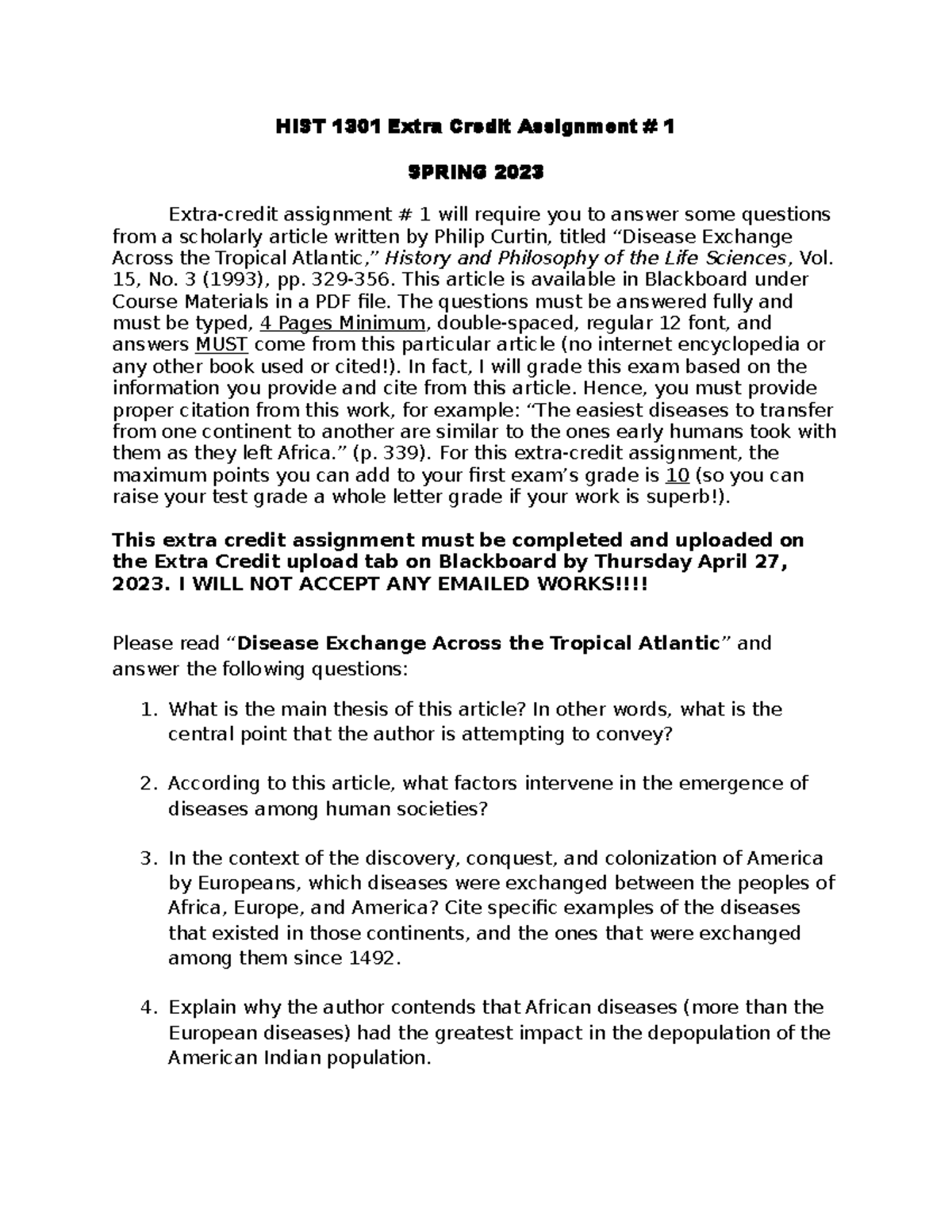 Extra Credit # 1 - HIST 1301 Extra Credit Assignment # 1 SPRING 2023 ...