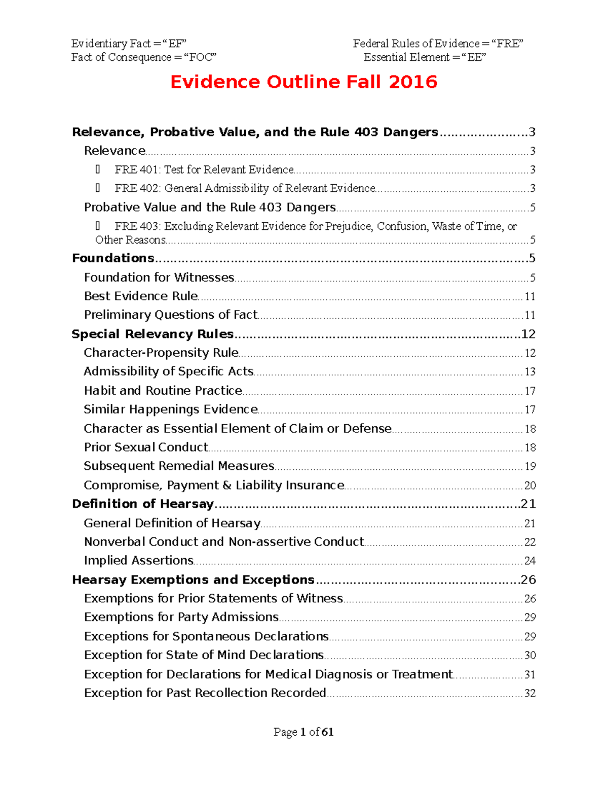 Evidence - Lewis Outline Fall 2016 - Fact of Consequence = “FOC ...