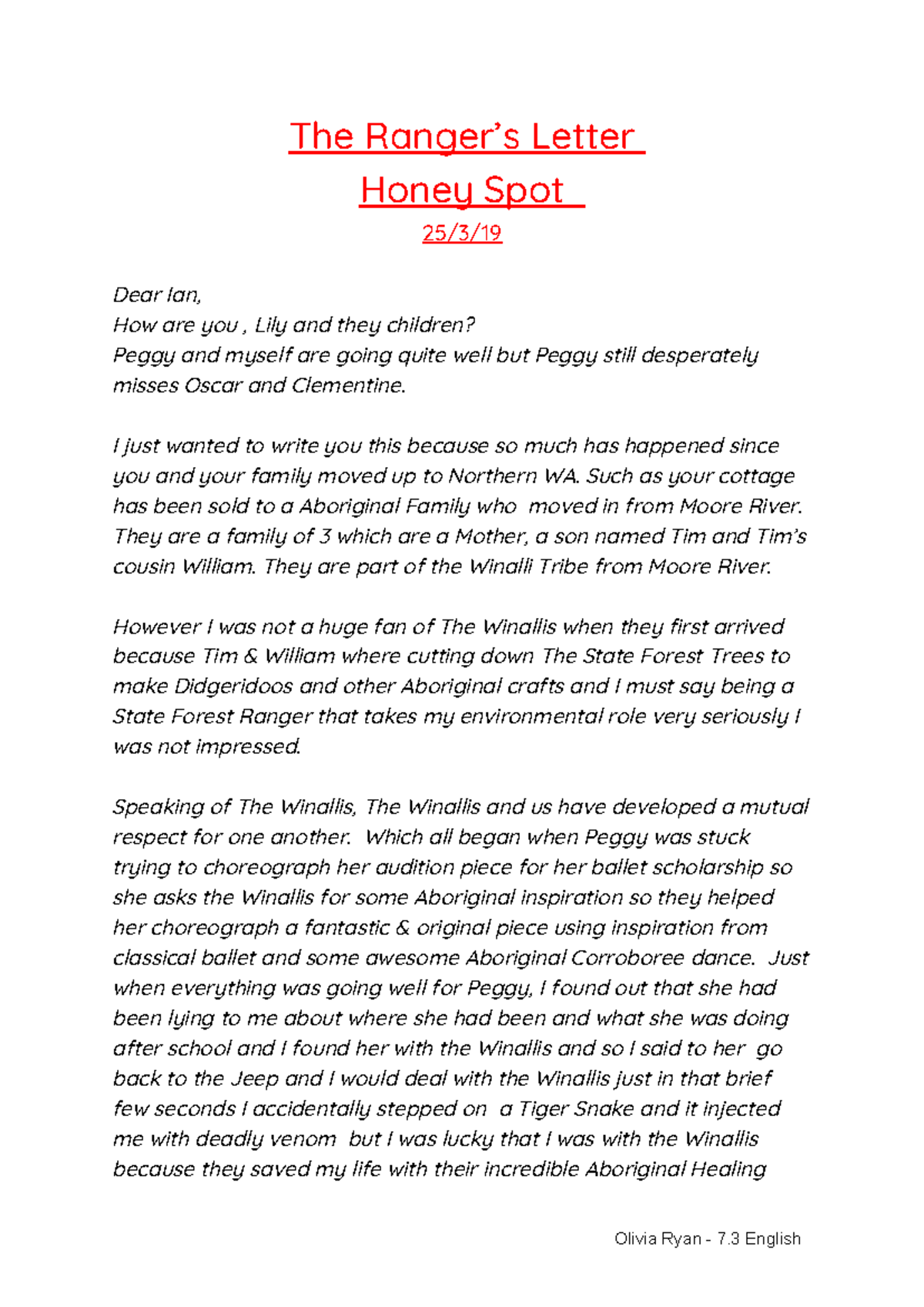 English Letter - pratice from class - The Ranger’s Letter Honey Spot 25 ...