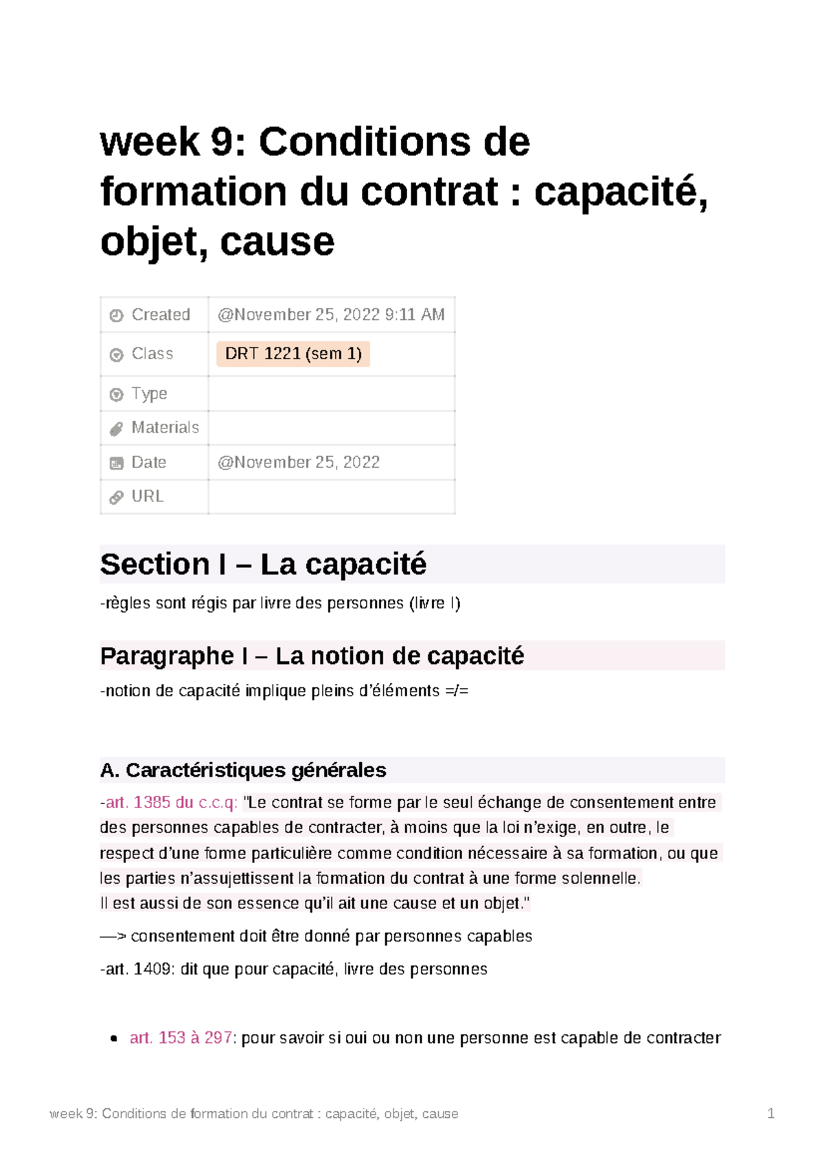 Cours 9- DRT1221 - Conditions de formation du contrat : capacité, objet, cause- Jeremie Torres ...