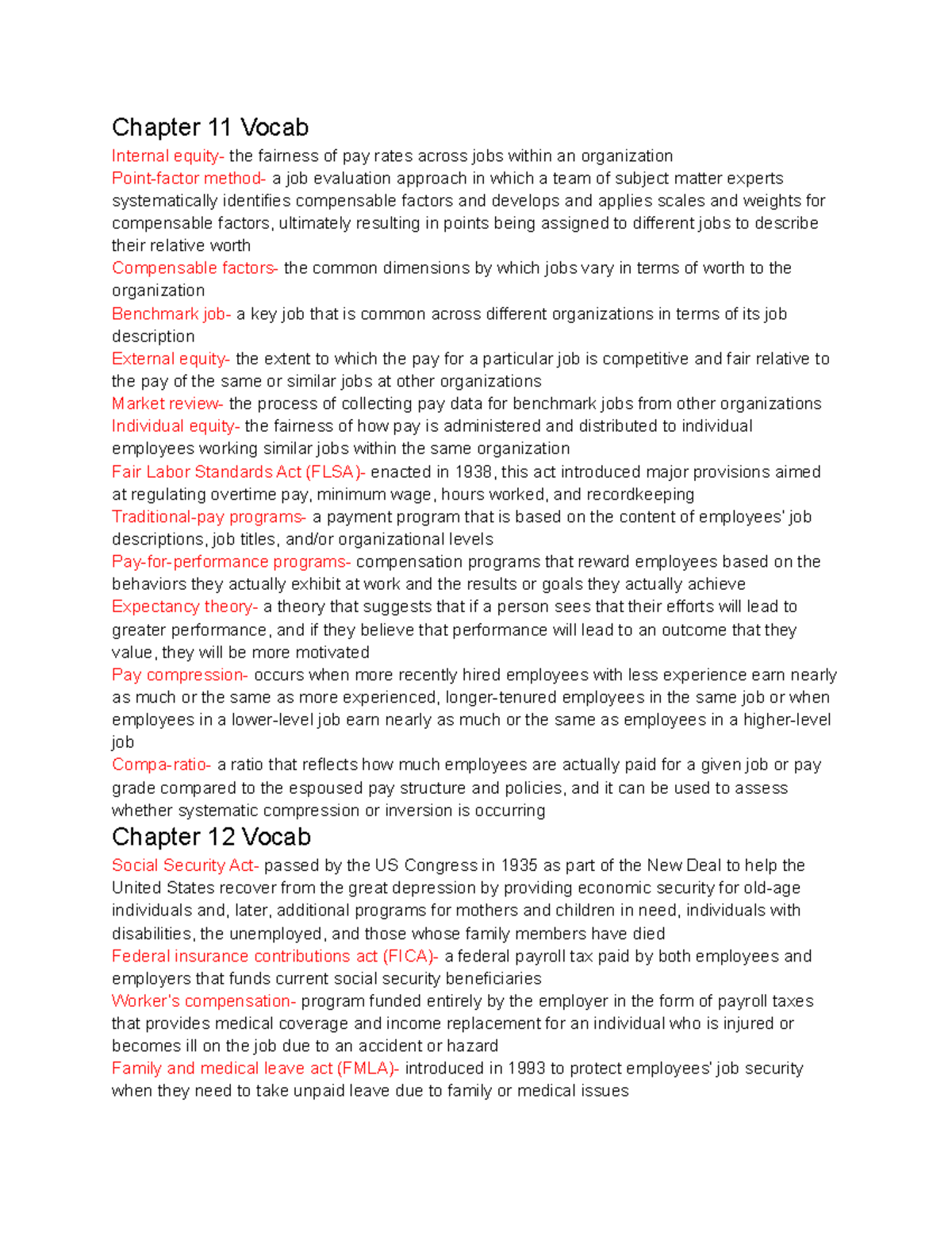 Chapter 11 and 12 Vocab - Chapter 11 Vocab Internal equity- the ...