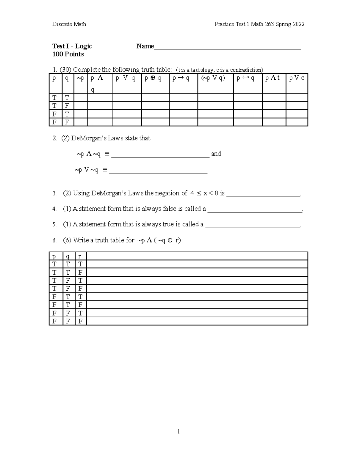 Discrete Math Practice Test 1 - Studocu
