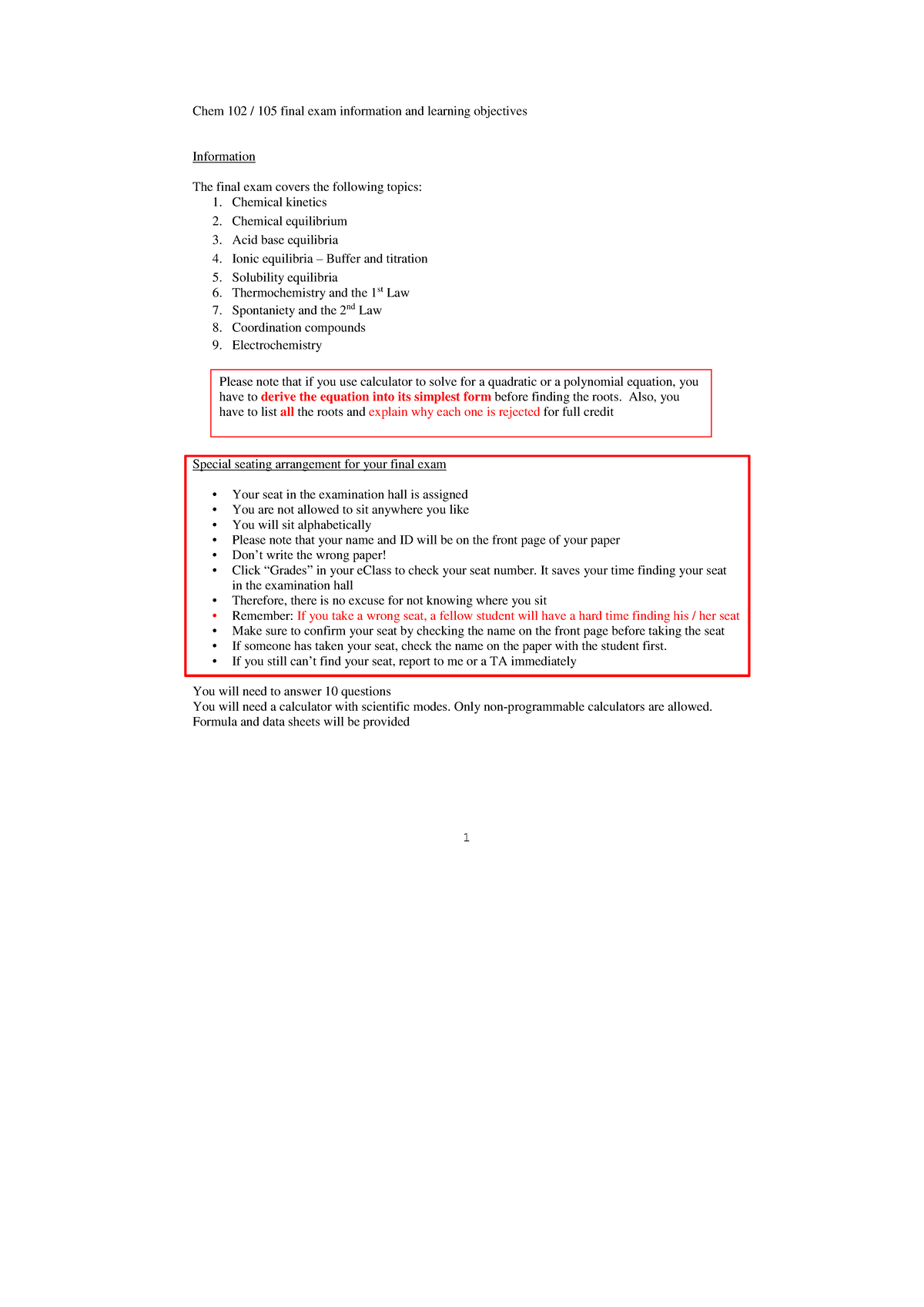 Final exam 2016, questions and answers - Warning: TT: undefined function: 32 Chem 102 / 105 ...