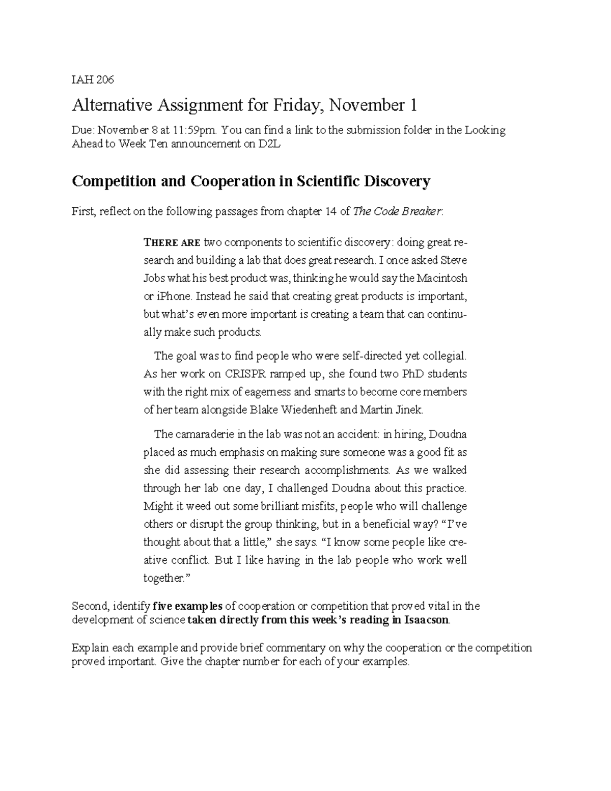 Alternative assignment. 1101 - IAH 206 Alternative Assignment for ...