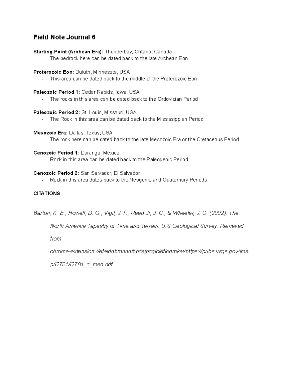 Field Notes Journal 6-10 - Field Note Journal 6 Starting Point (Archean ...