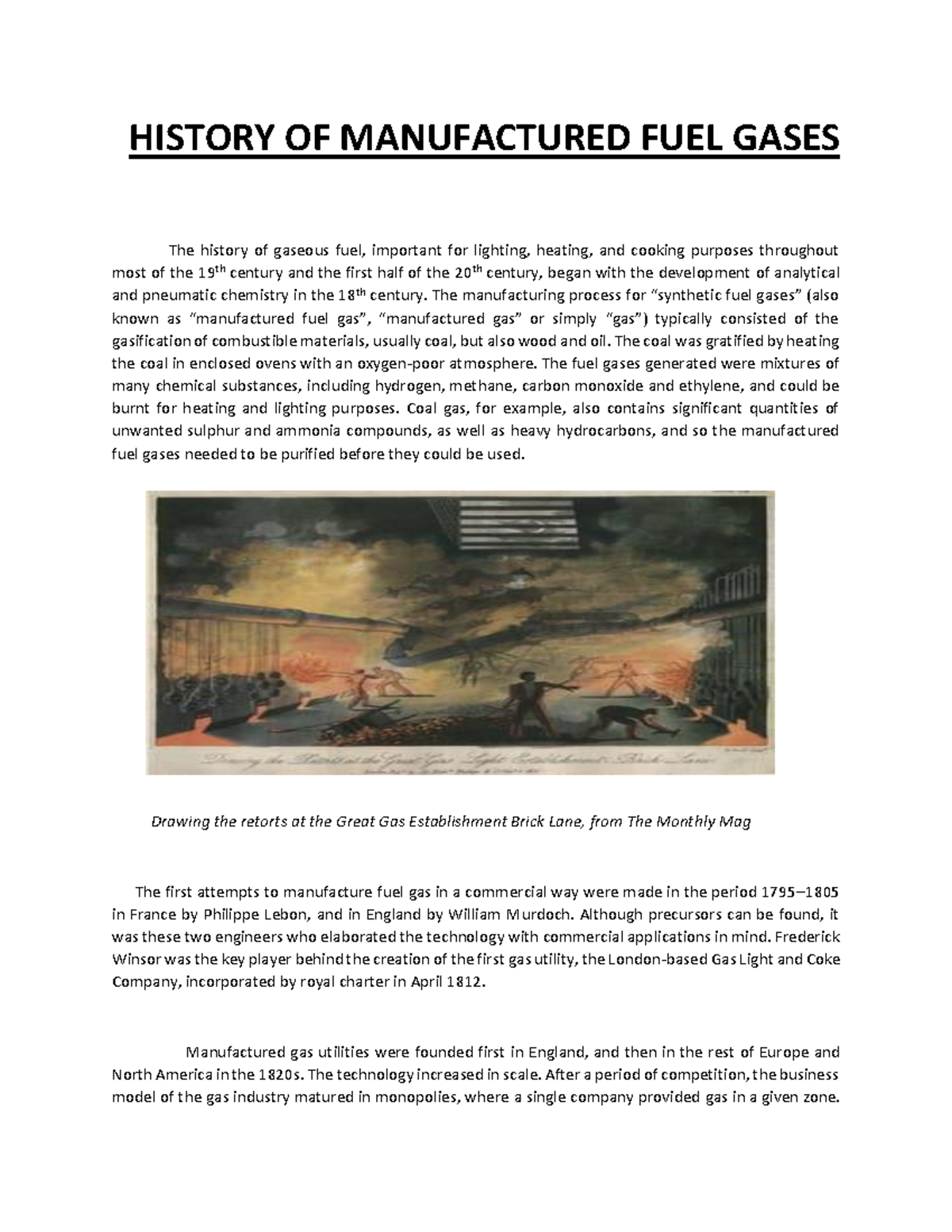 History of manufactured fuel gases - HISTORY OF MANUFACTURED FUEL GASES ...