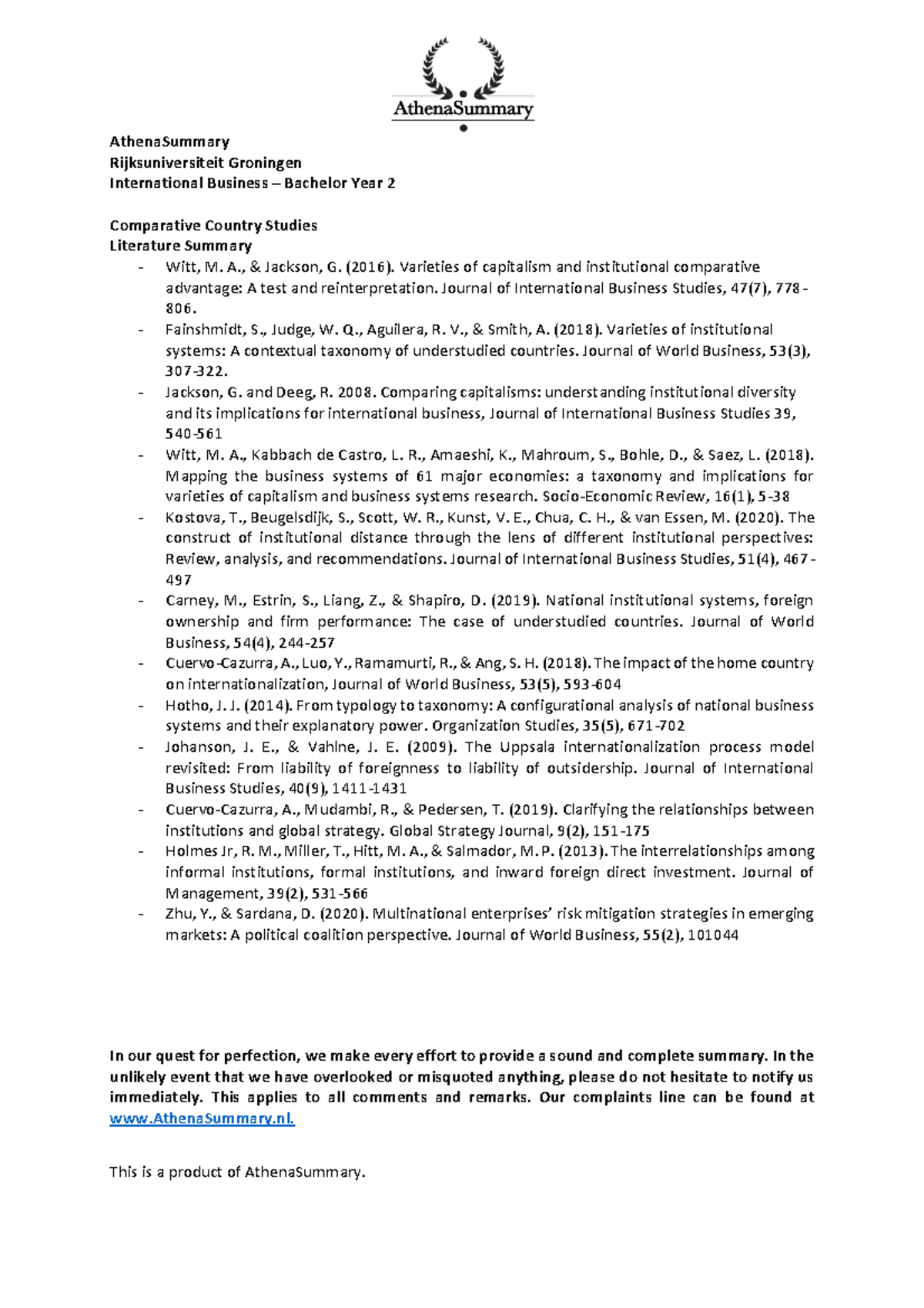 Athena Summary - Preview Comparative Country Studies - AthenaSummary ...